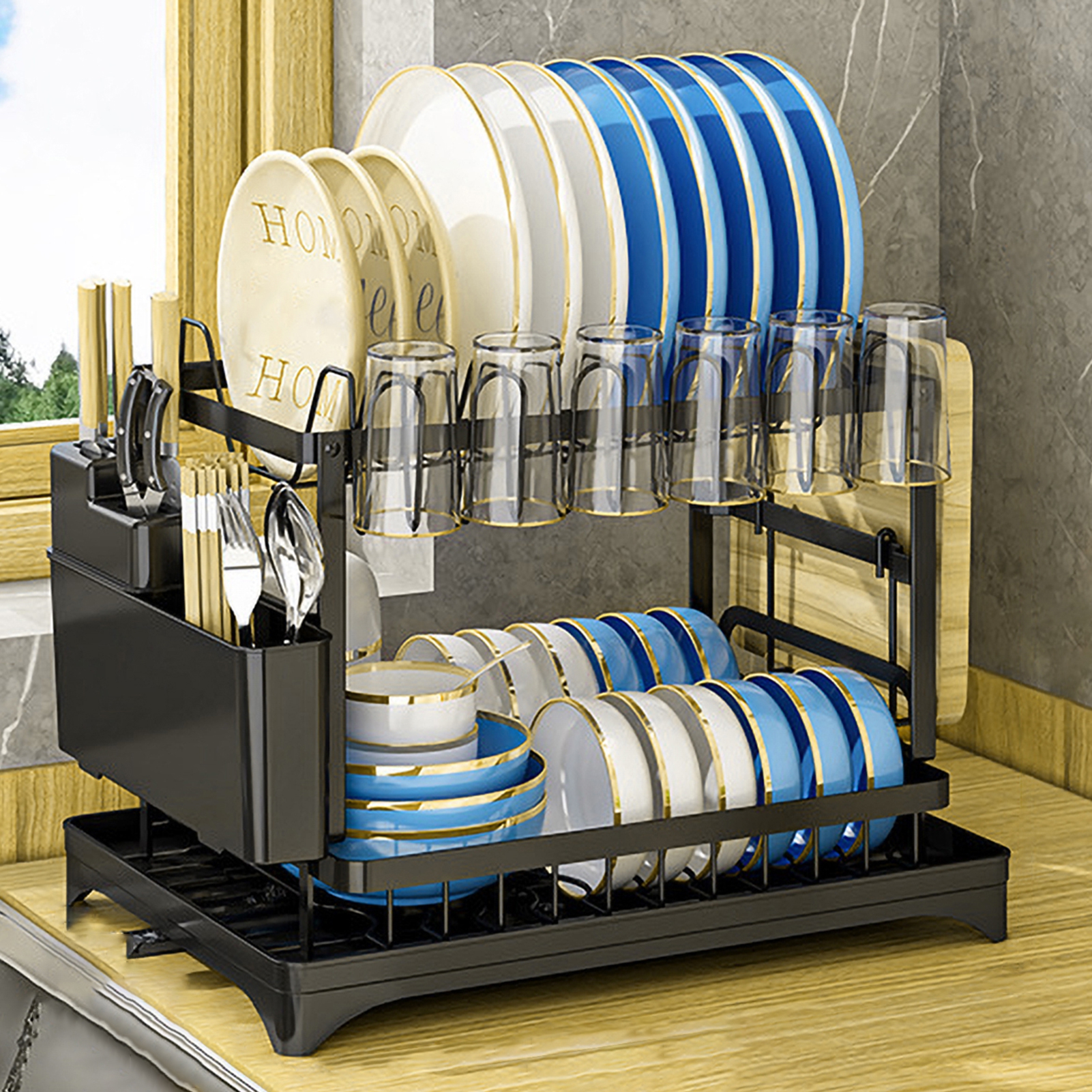 StarBay Wine Glass Holder Kitchen Counter Dish Drainers Double-Layer ...