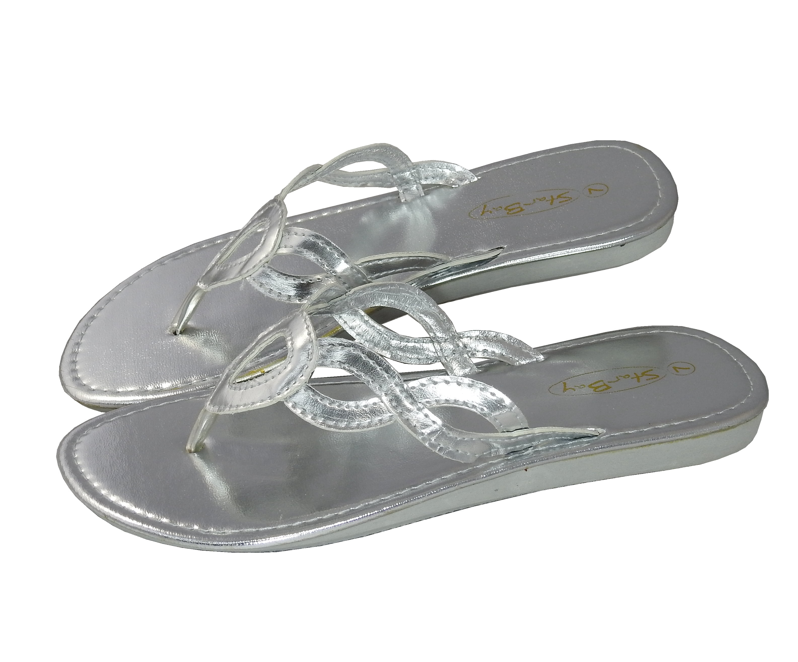 StarBay Women's Metallic Double Helix Strap Flat Thong Sandal Flip ...