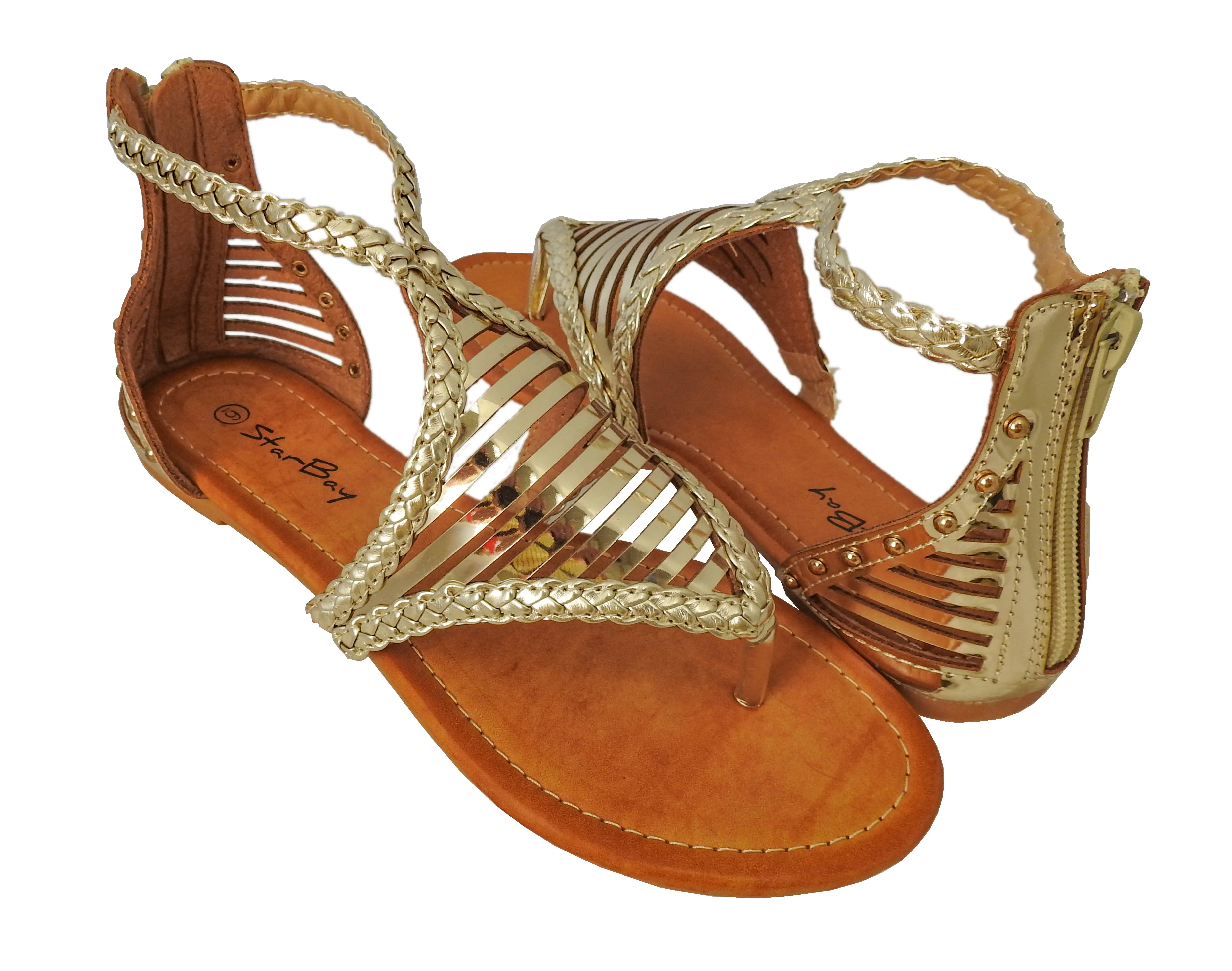 StarBay Women's Metallic Gold, Back Zipper Thong Flat Sandals - Walmart.com