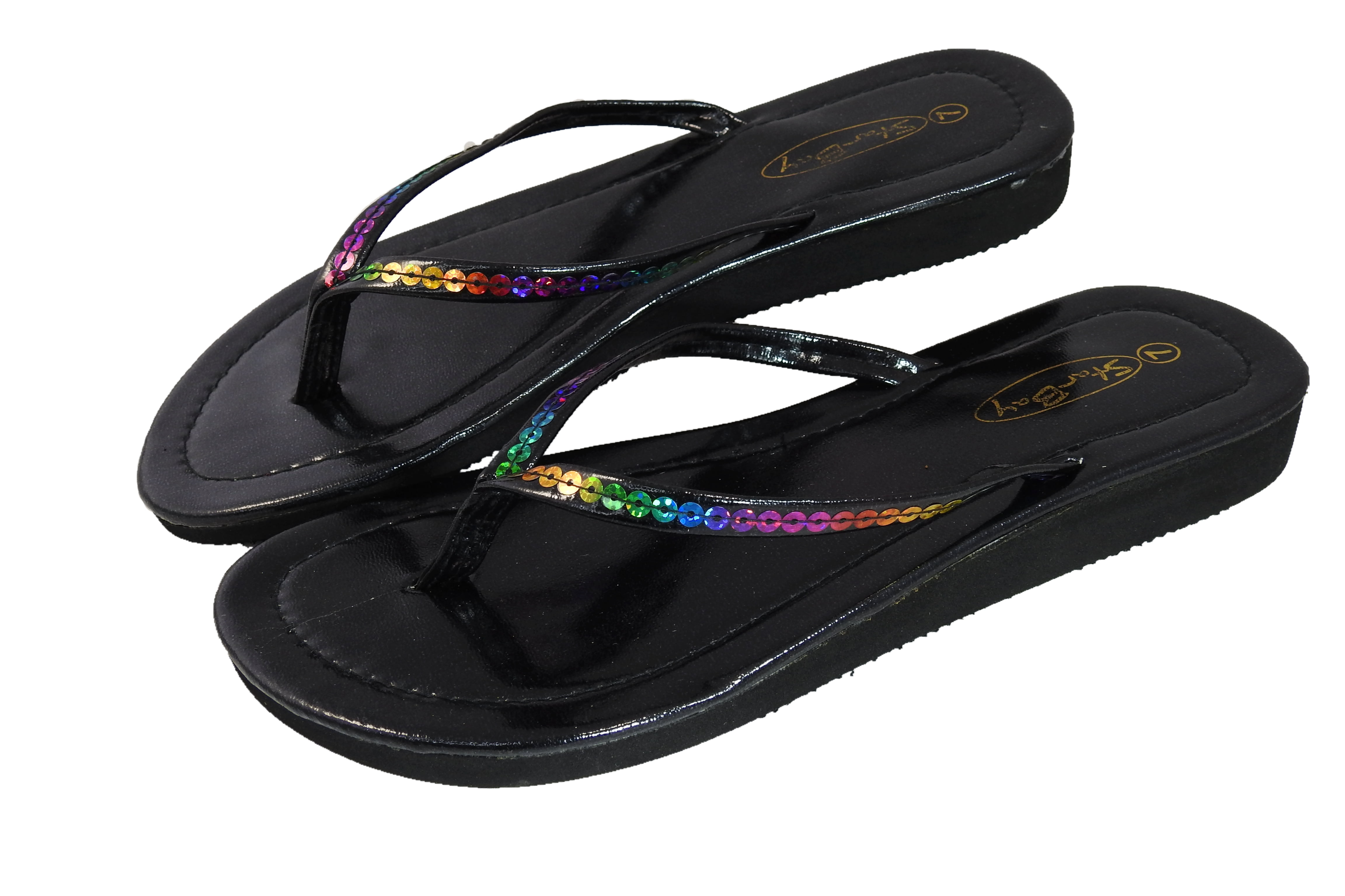 StarBay Women's Metallic Rainbow Sequin Strap Flat Thong Sandal Flip ...