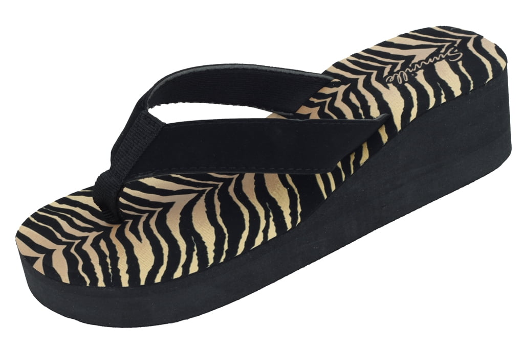 StarBay Women's Tiger Print Comfort Platform Thong Wedges - Walmart.com
