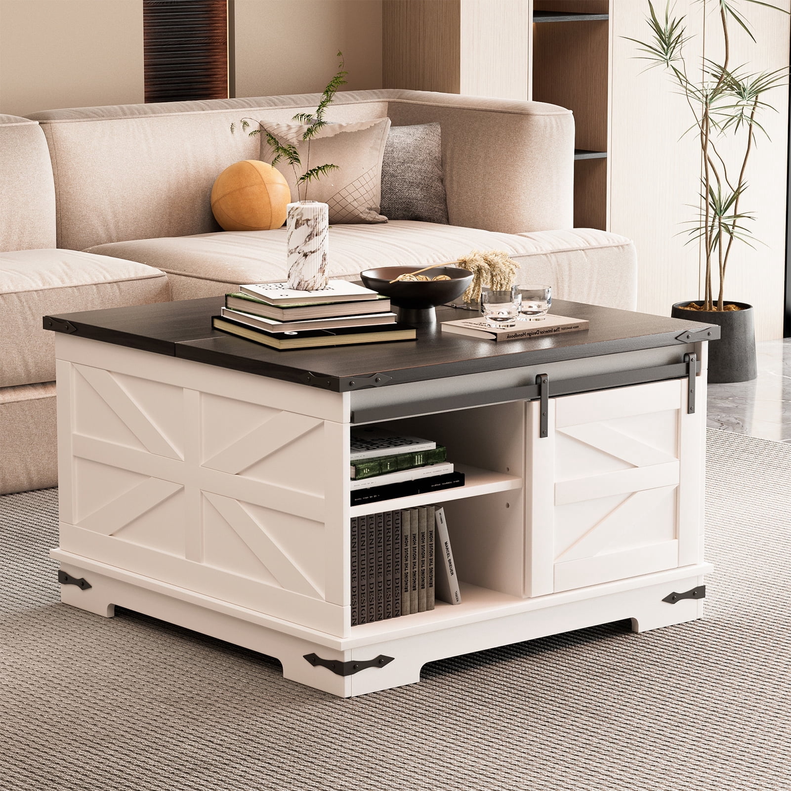 StarBay Wooden Coffee Table Storage Coffee Table Square Wood Center ...