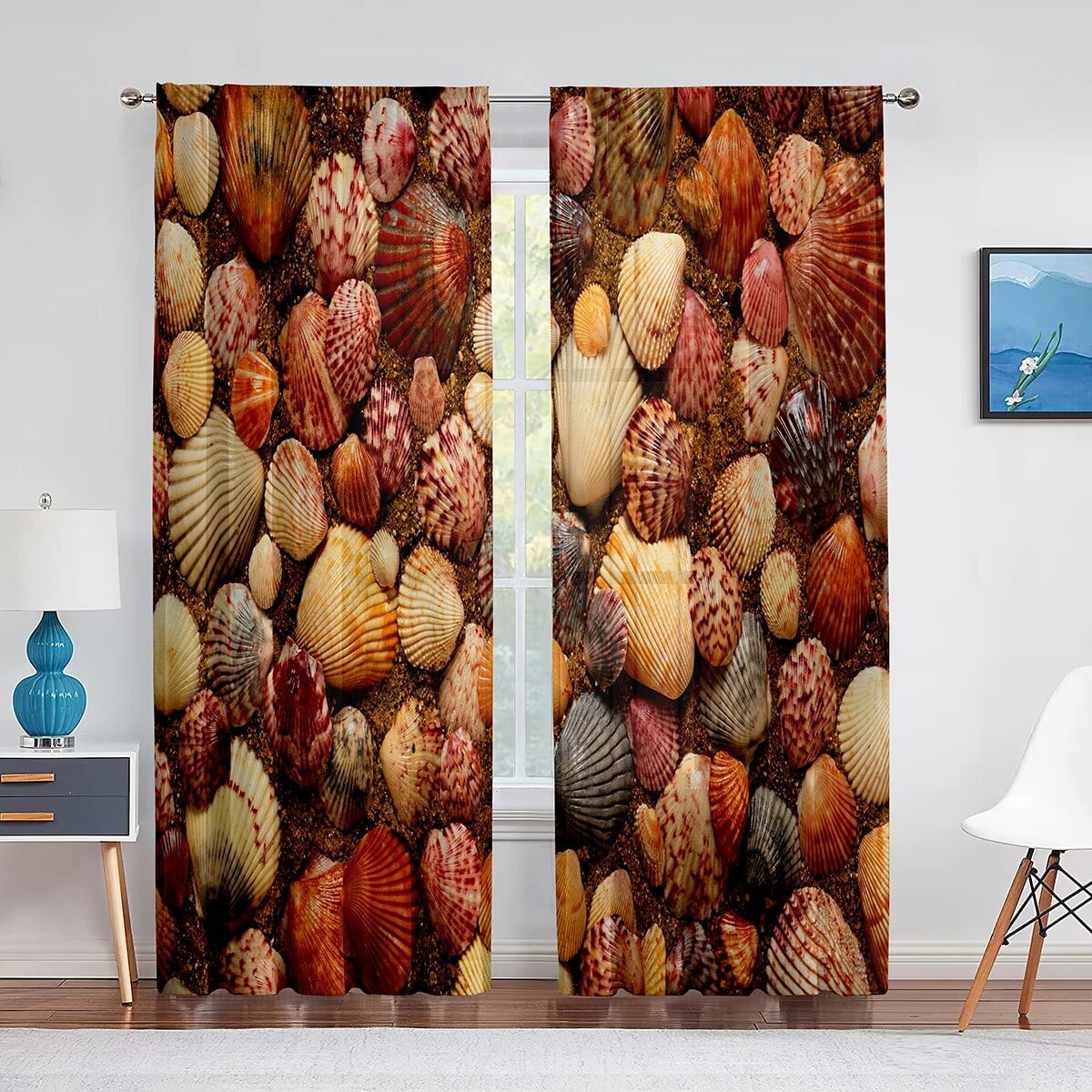 StarColorful Various Seashells Seacoast with Sand Tulle Curtains for ...