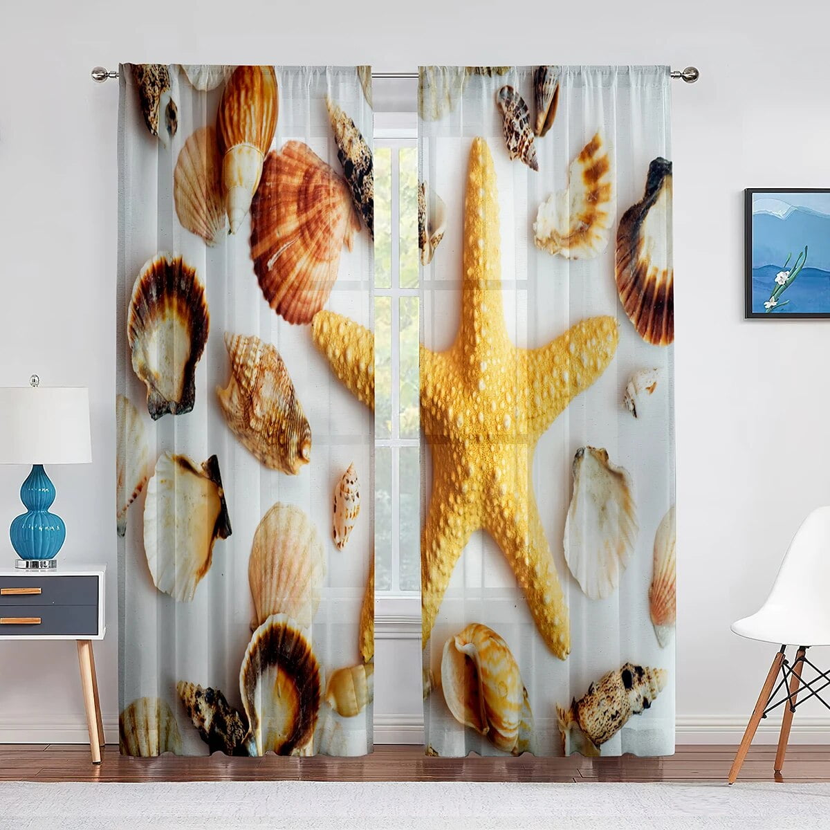 StarColorful Various Seashells Seacoast with Sand Tulle Curtains for ...