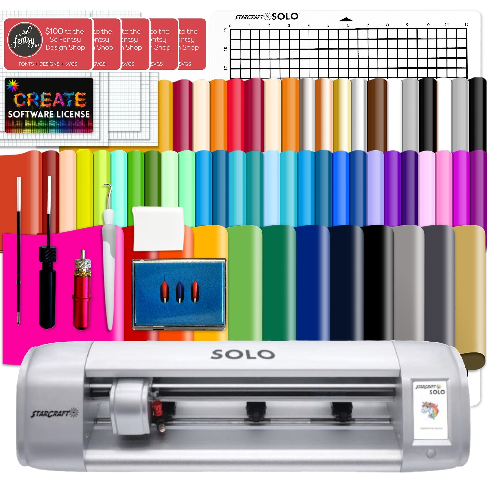 StarCraft Solo 16" Vinyl Cutter Bundle with 64 Vinyl Sheets, Tools ...