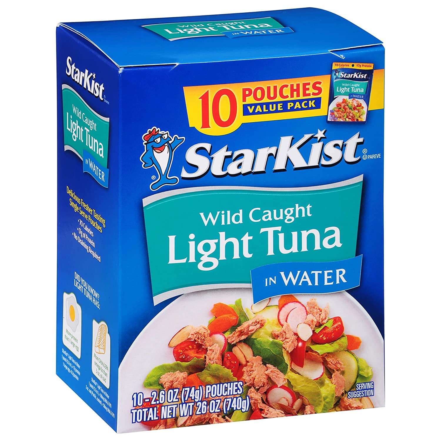 StarKist Chunk Light Tuna in Water, 2.6 Ounce Pouches, 10 Pack, High ...