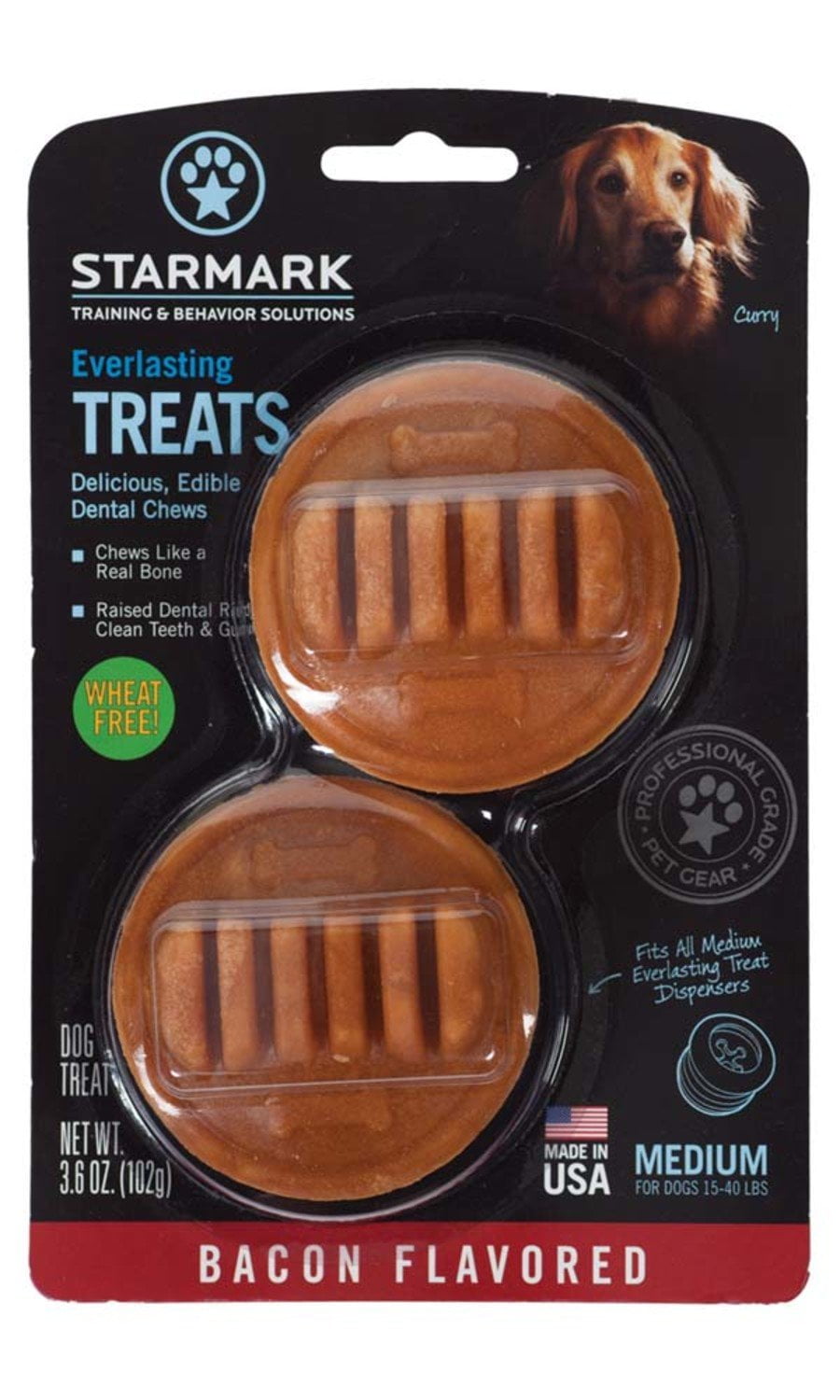 StarMark Everlasting Dog Treat Toy Bacon Edible Dental Chew Medium ...