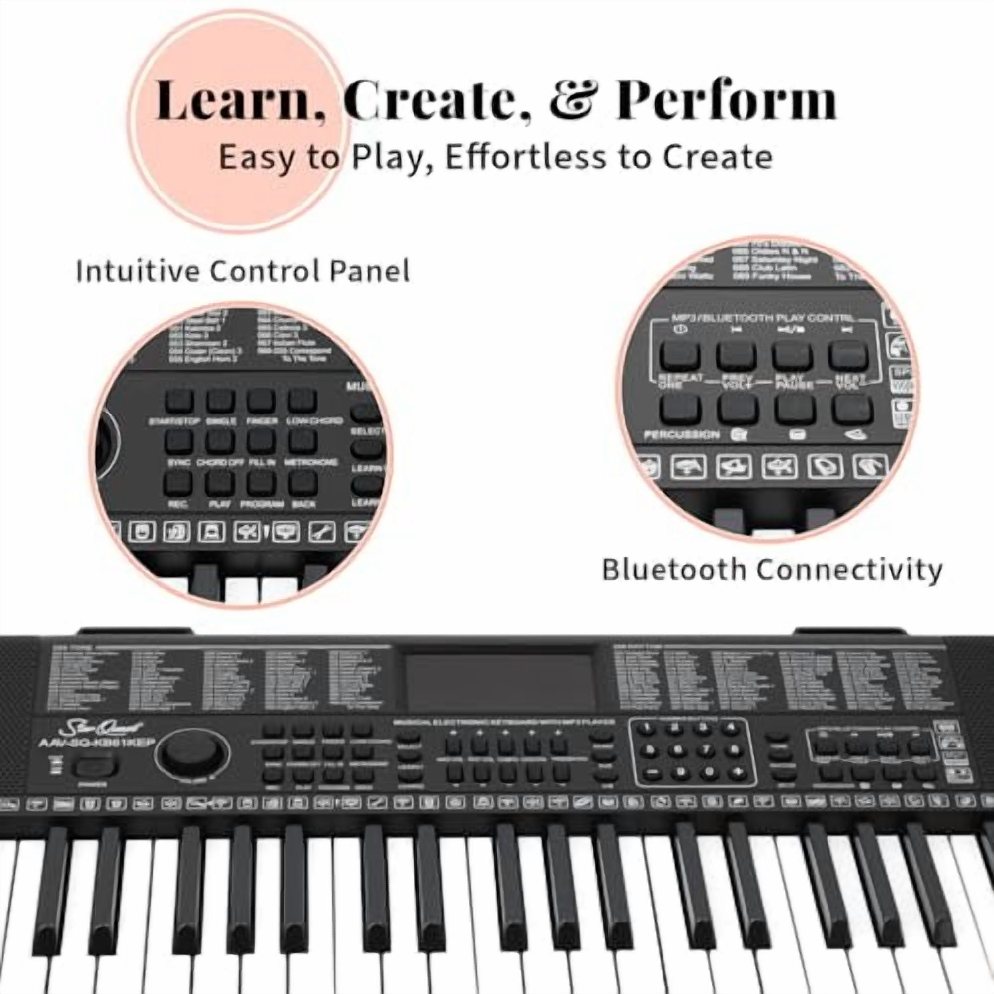 StarQuest SQ-KB61KEP 61-Key Portable Electronic Keyboard – Digital Piano for Beginners and ...