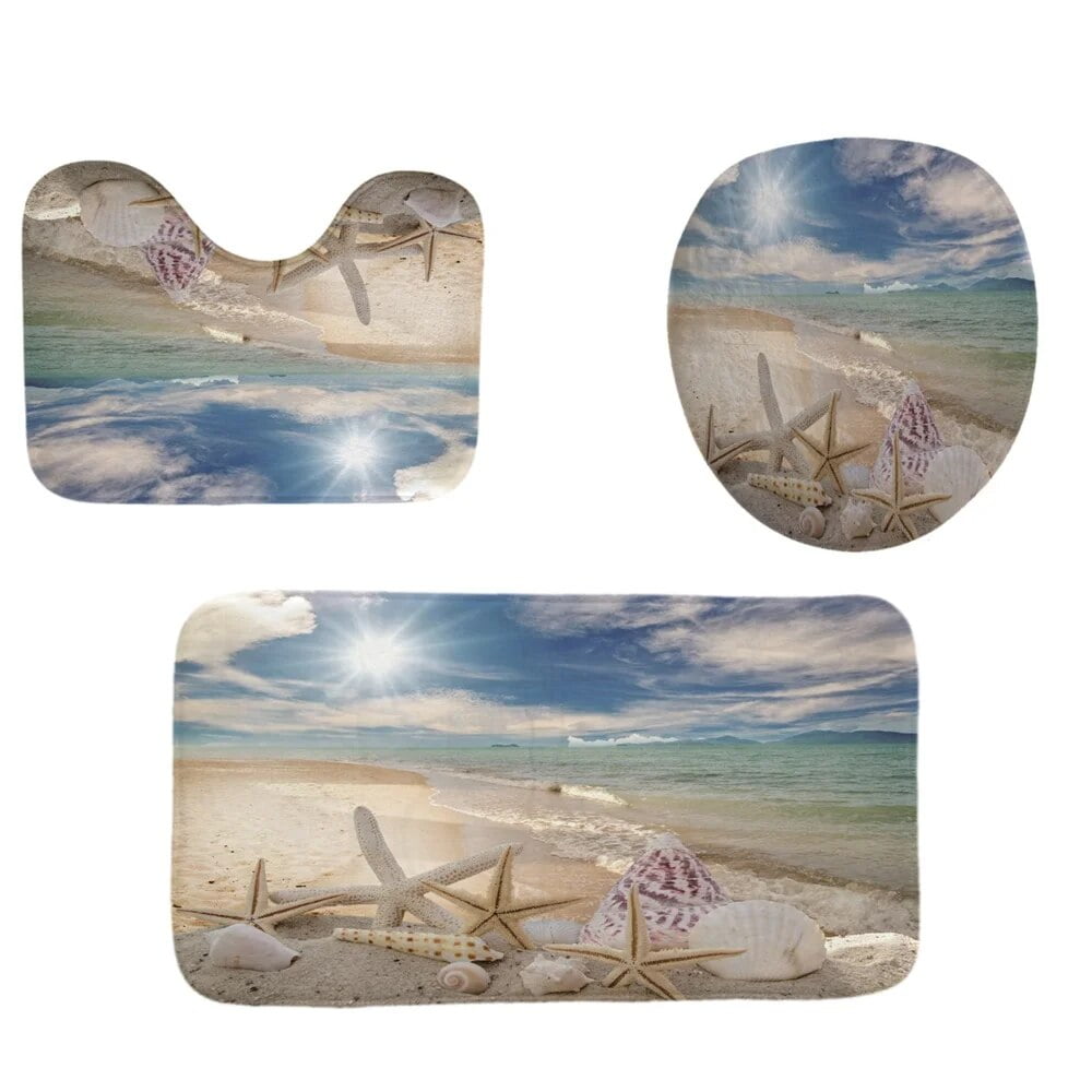 StarShower Curtain Set Beach Seashell Coastal Conch Sea Wave Rock Ocean ...