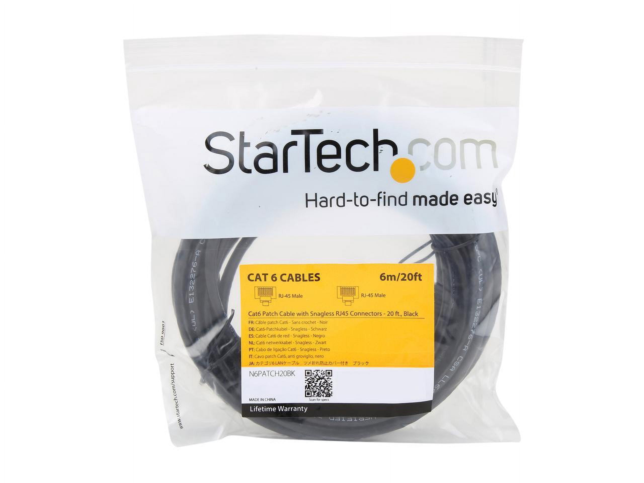 StarTech 20ft CAT6 Ethernet Cable - Black CAT 6 Gigabit Ethernet Wire ...