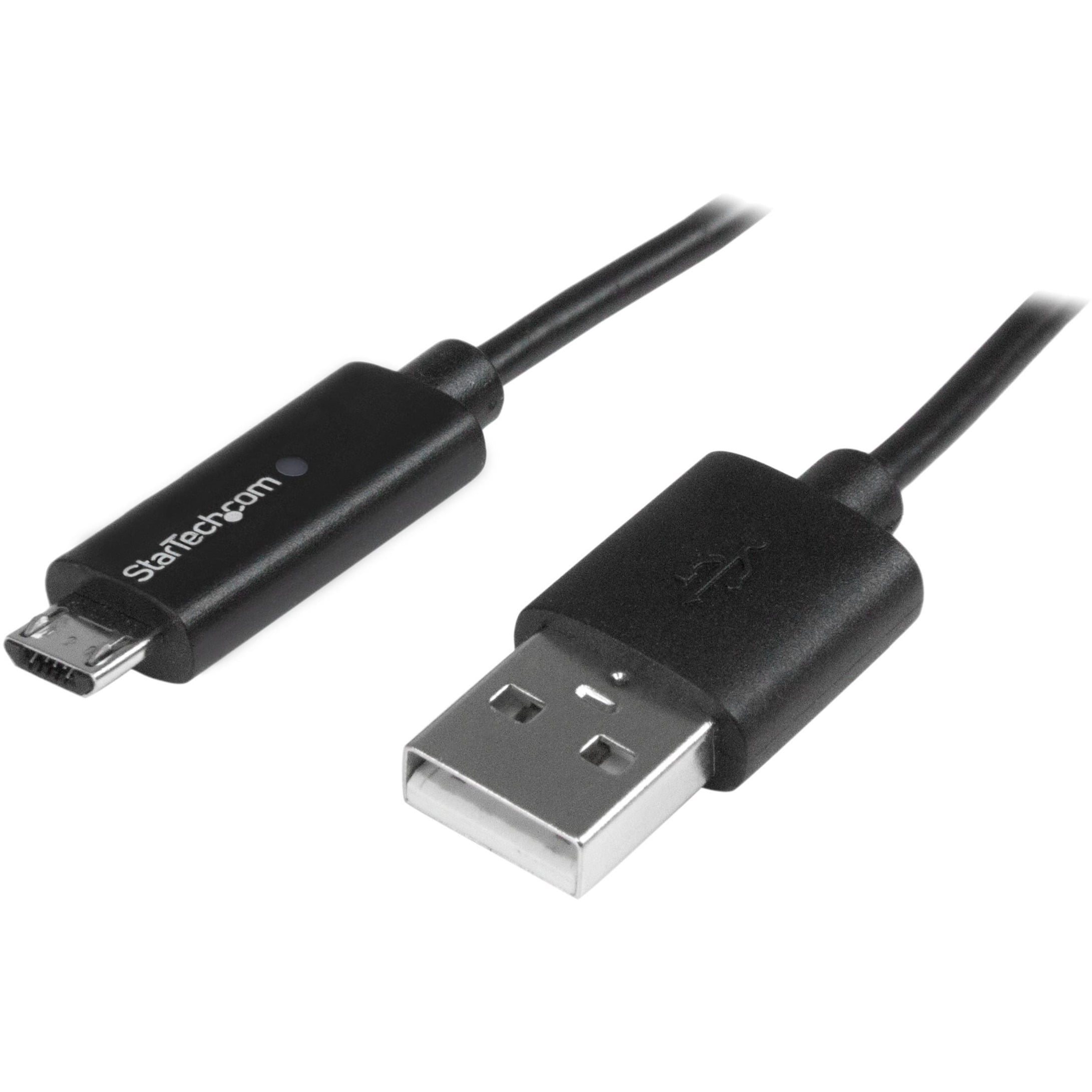 StarTech 1m (3ft) Micro-USB Cable with LED Charging Light - M/M ...