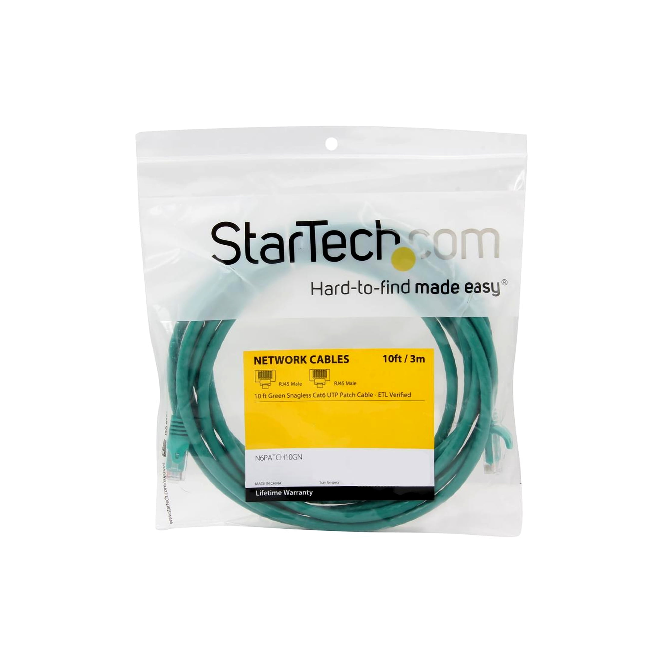 StarTech 10ft Snagless Cat6 UTP Patch Cable - Green - Walmart Business ...
