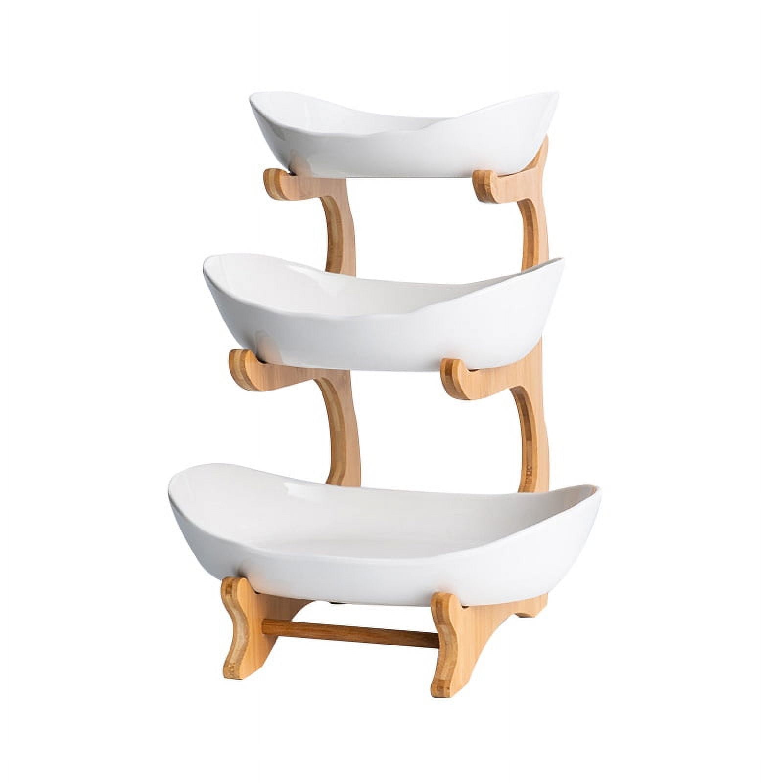 StarZe 3 Tier Fruit Tray with Bamboo Stand,Ceramic Bowls for Food ...