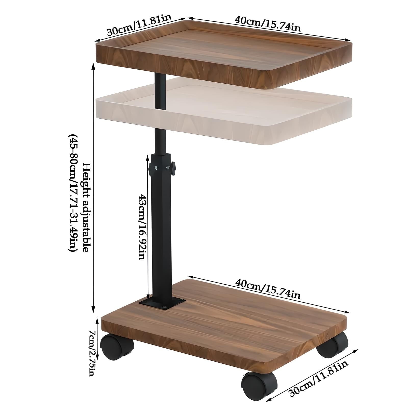 StarZe Adjustable Height Couch Tables & Side Table , 360° Swivel Modern TV Tray Table with Wheel ...