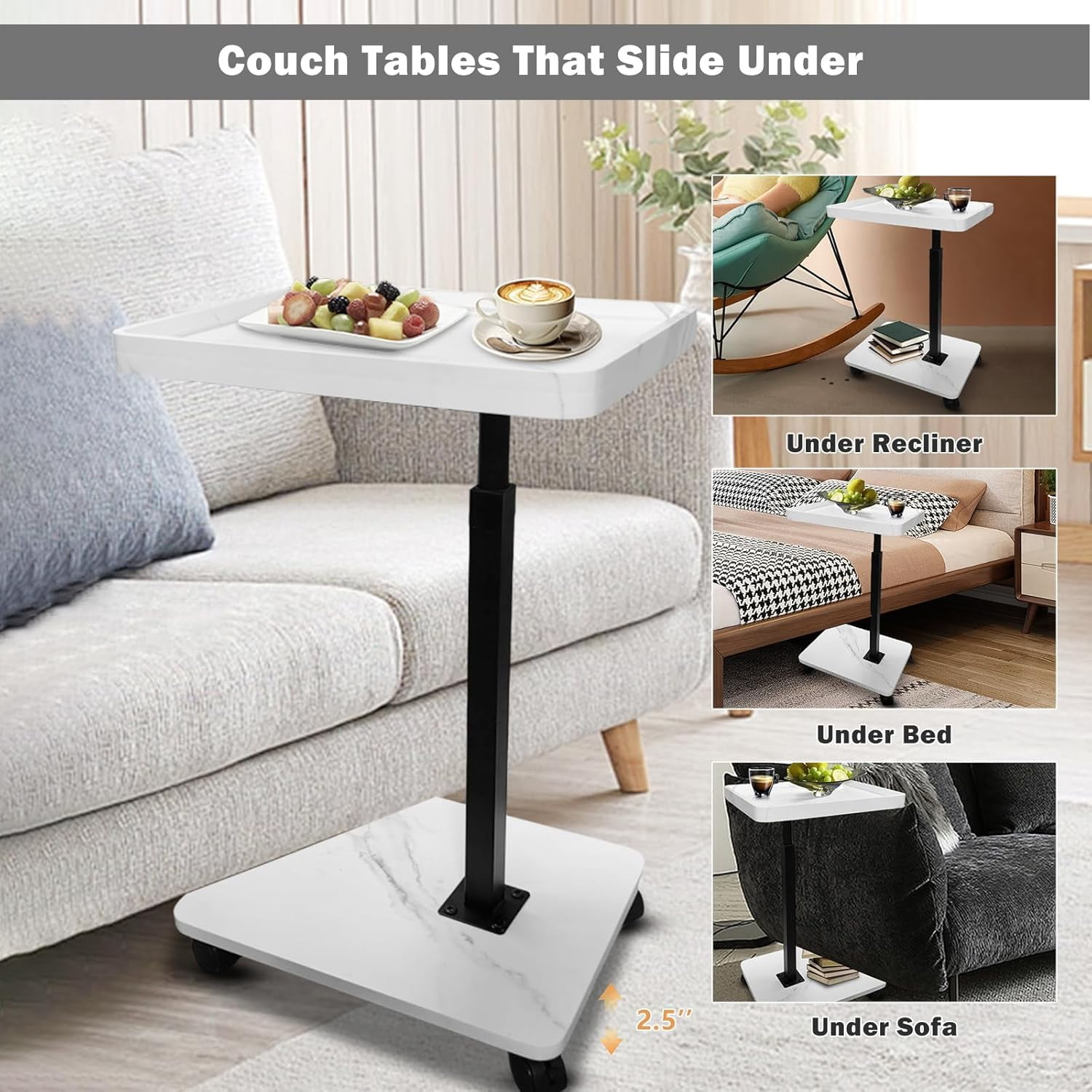 StarZe Adjustable Height Couch Tables & Side Table , 360° Swivel Modern ...