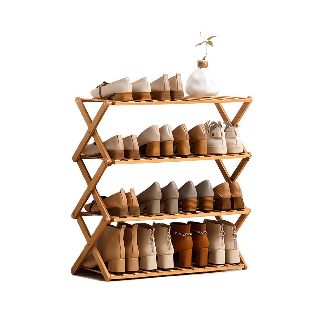 StarZe Bamboo 4 Tier Shoe Rack，16 Pairs Shoe，Eco-friendly& Space-Saving ...