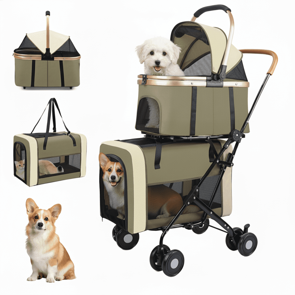StarZe Dual 4-in-1 Double Stroller with 4 Wheels for Pets, Foldable and ...