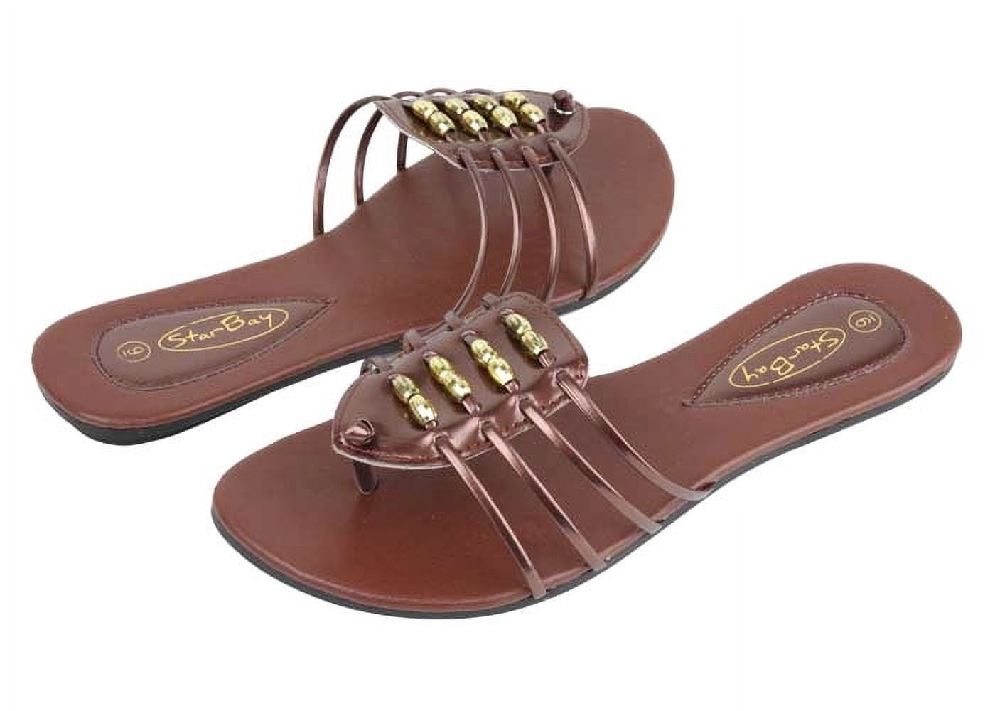 Starbay Women's Fashion Blue Slide Sandals Accented With Beads Flats ...