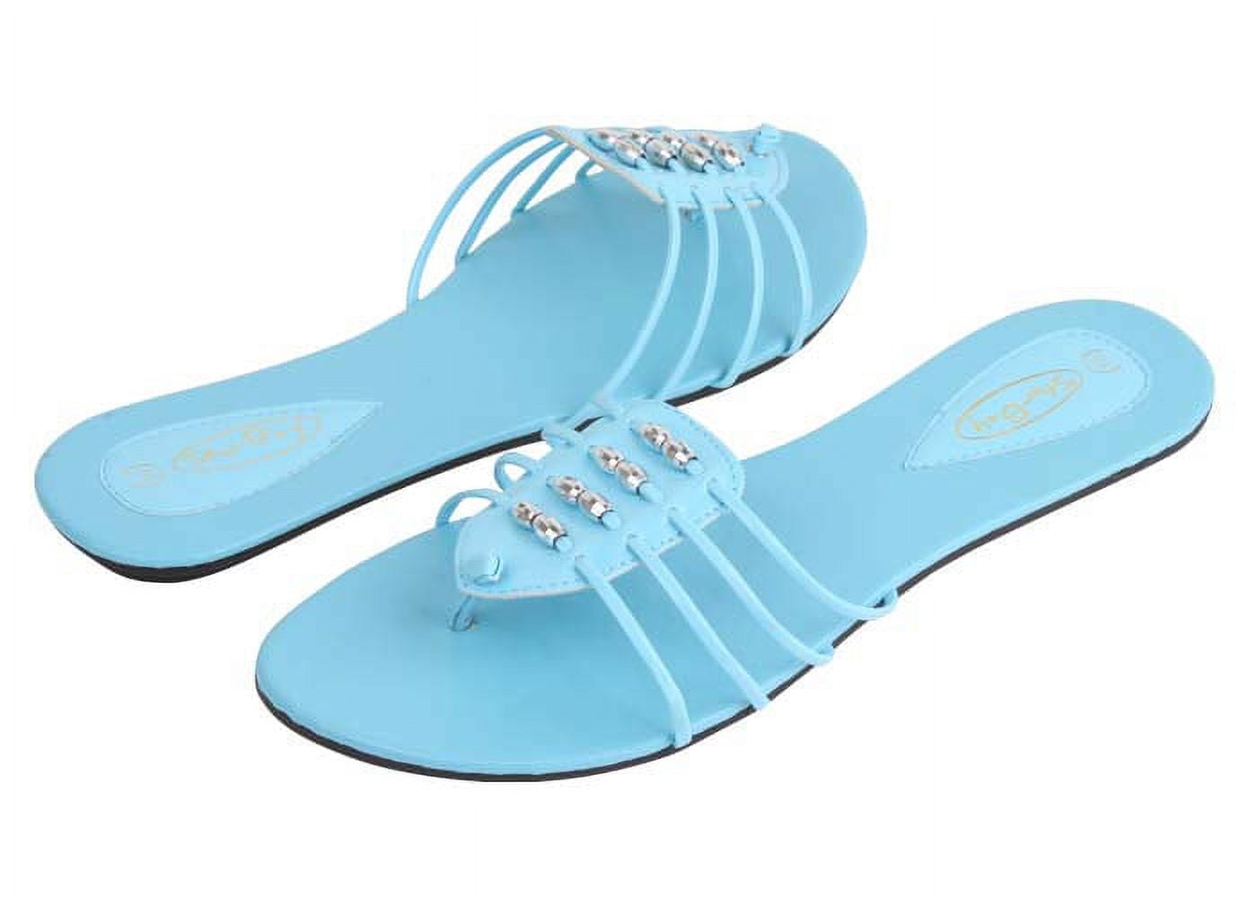 Starbay Women's Fashion Light Blue Slide Sandals Accented With Beads ...