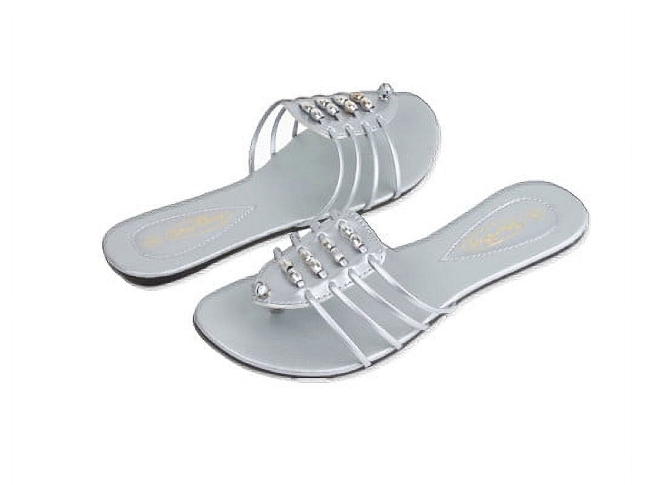 Starbay Women's Fashion Silver Slide Sandals Accented With Beads Flats ...