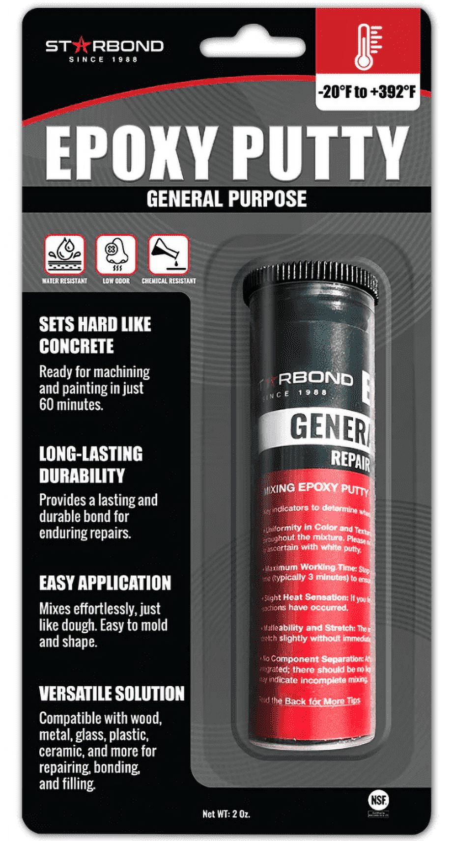 Starbond Quick Cure Epoxy Putty Stick for Metal & Plastic, Black, 2 oz ...