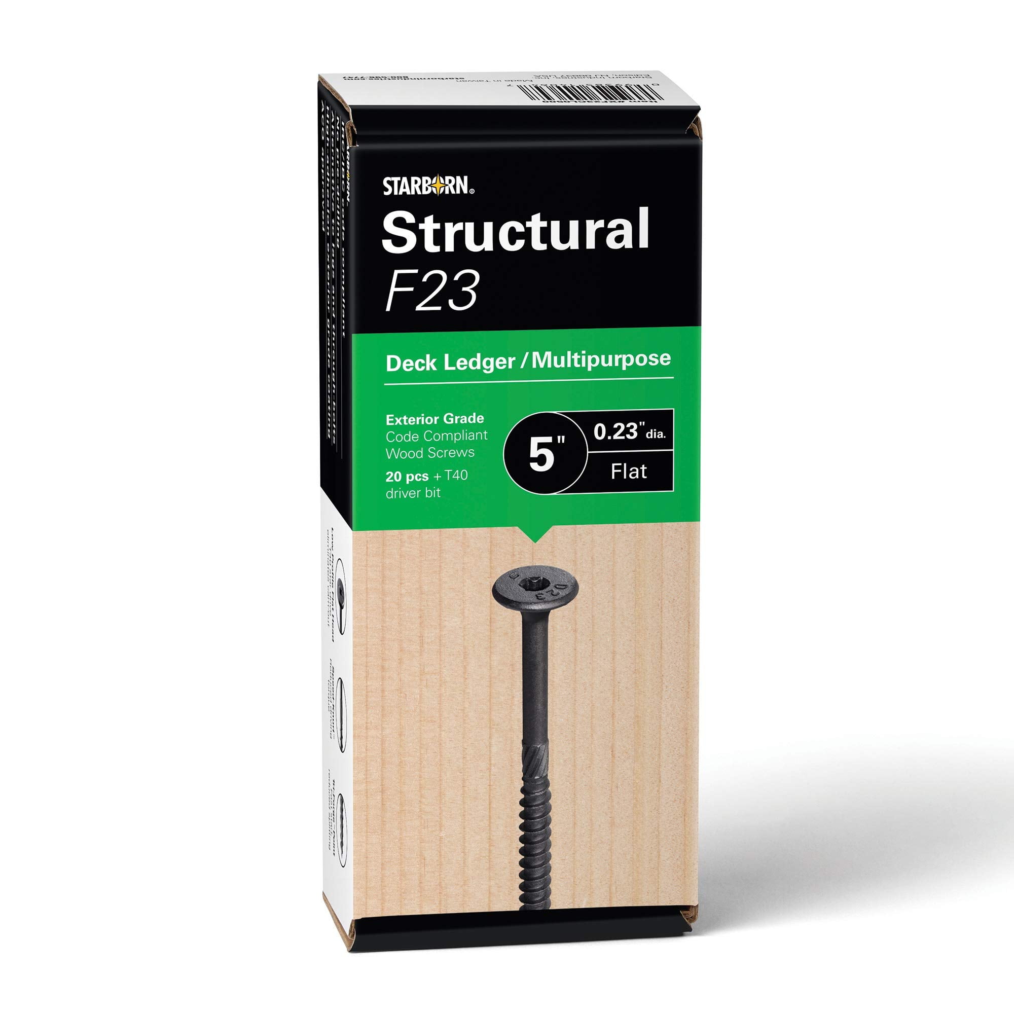 Starborn Structural F23 Multi-Purpose Flat Head Wood Screw (20, 5") - Walmart.com