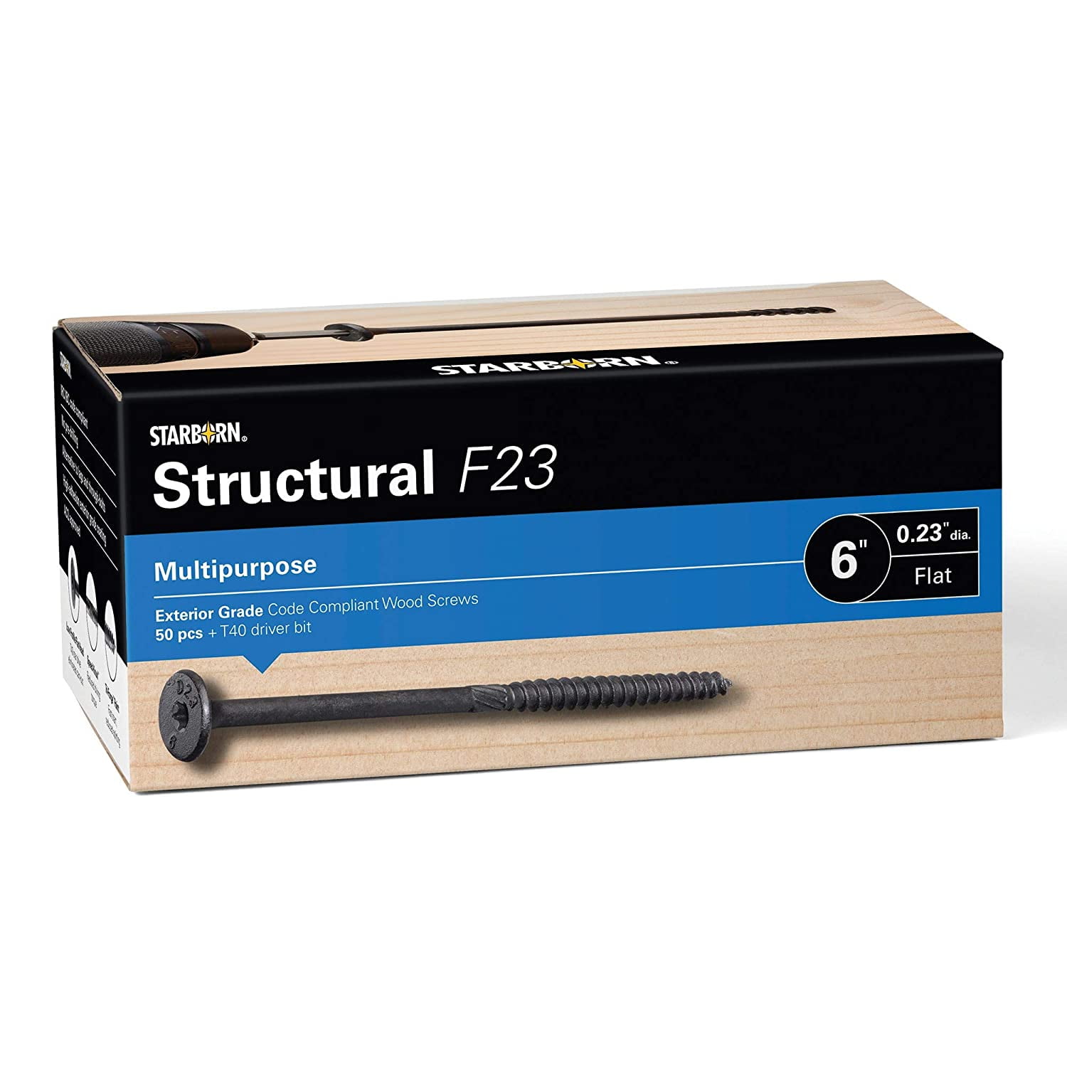 Starborn Structural F23 Multi-Purpose Flat Head Wood Screw - Pack of 50 ...