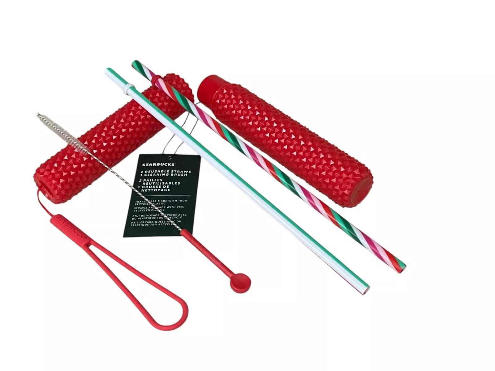 Starbucks 2024 Reusable Straw Set 2 Plastic Straws, Cleaning Brush, and ...