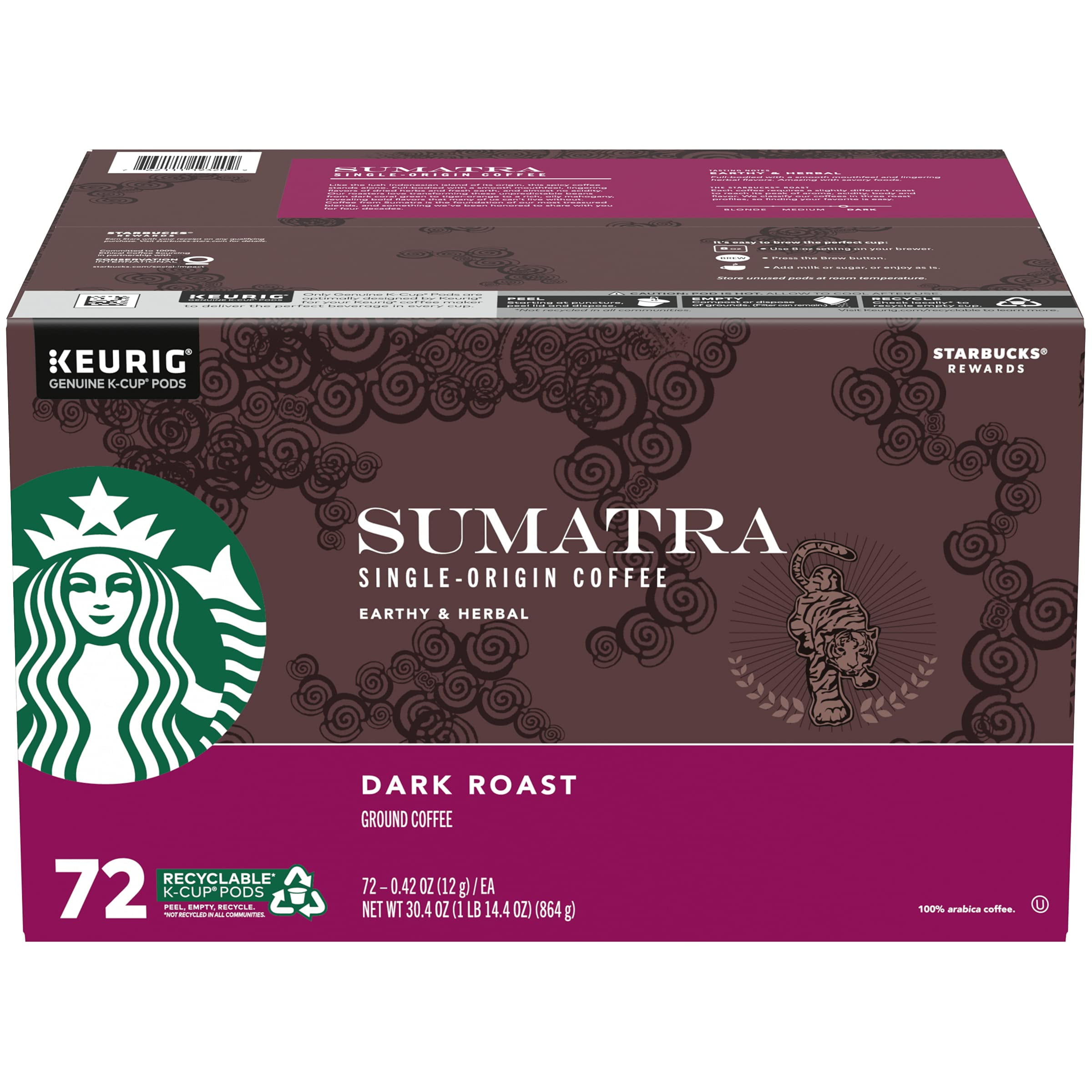 Starbucks 72 Count Sumatra Coffee, 0.41 Ounce - Walmart.com