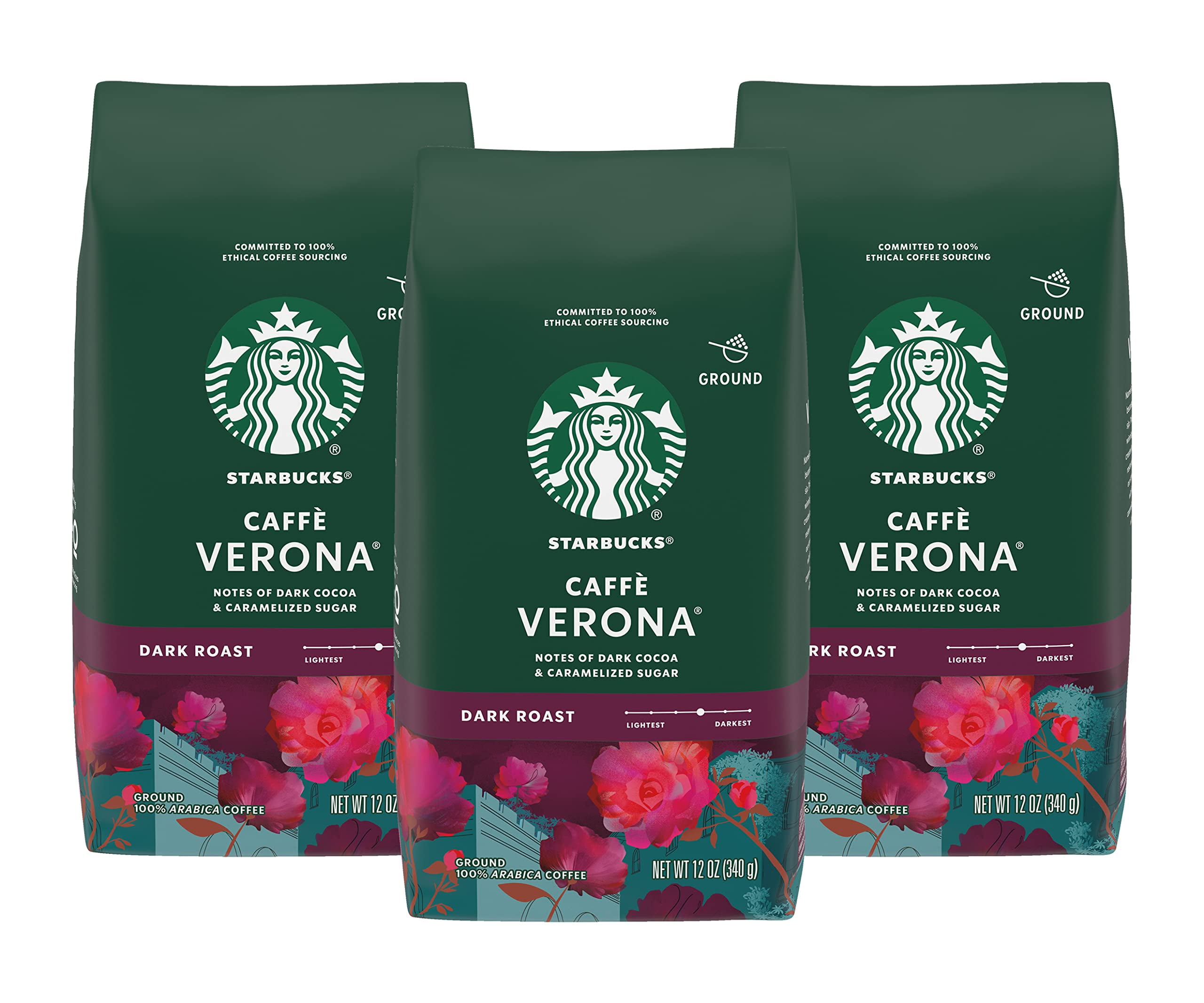 Starbucks Caffe Verona Coffee, Dark, Ground, 12-Ounce Bags (Pack Of 3 ...
