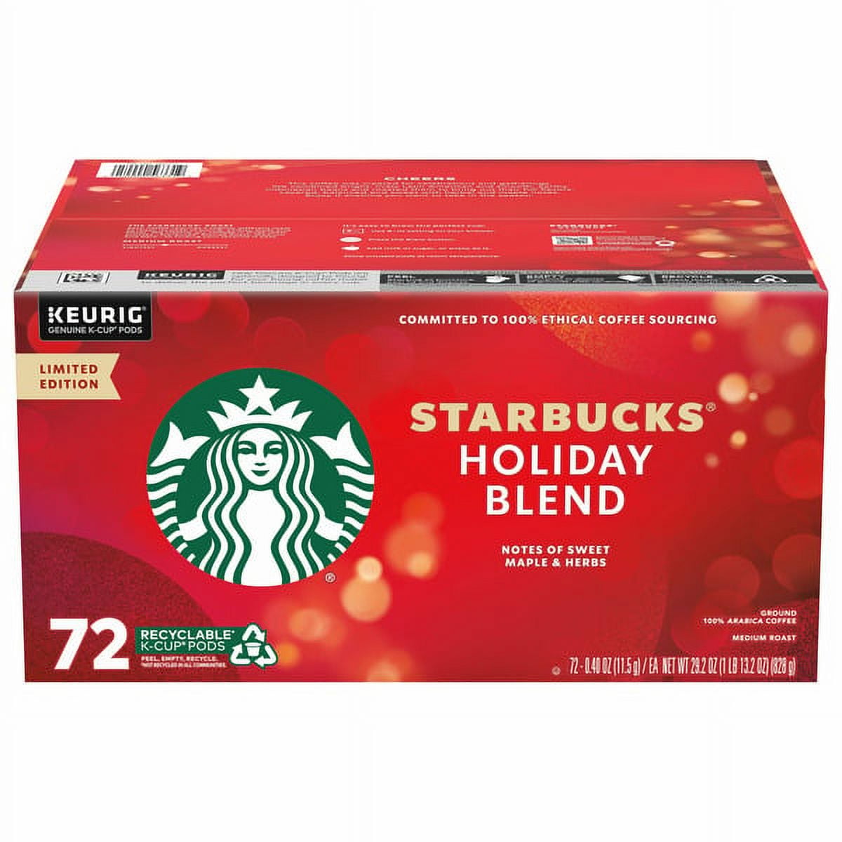Starbucks Coffee Holiday Blend K-Cup Pod, 72-count - Walmart.com