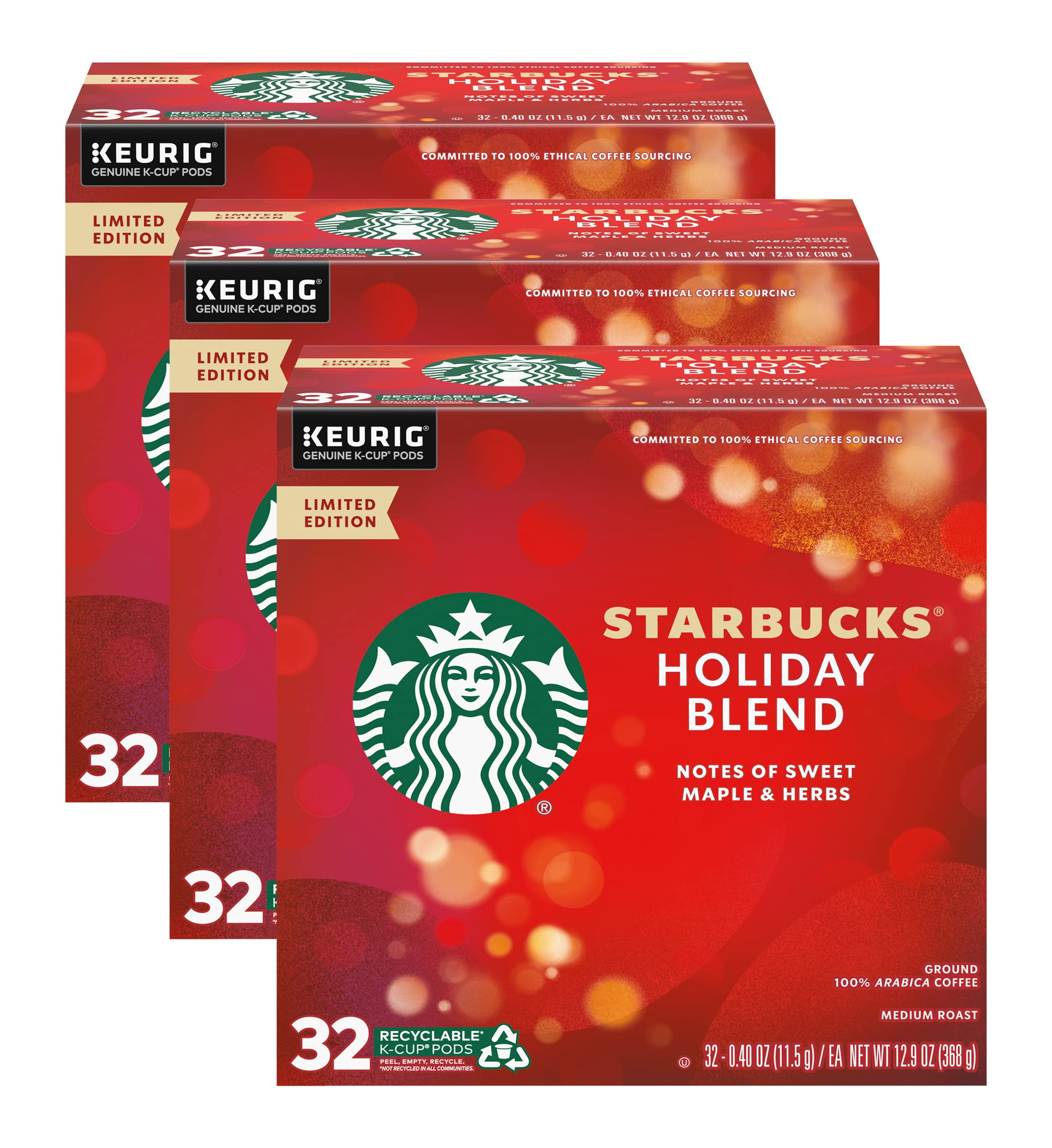Starbucks Coffee K-Cup Pods, Holiday Blend, Medium Roast With Notes Of ...