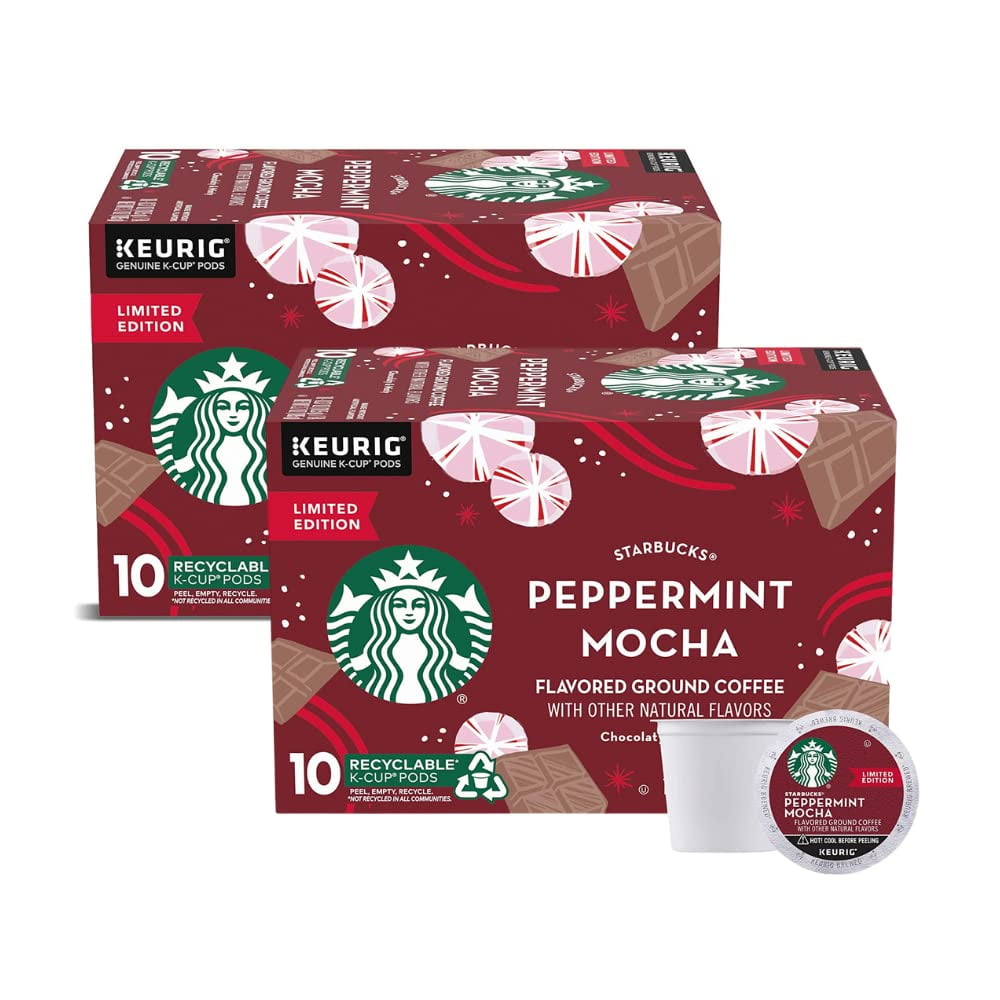 Starbucks Coffee K-Cup Pods, Peppermint Mocha Flavored Coffee, Keurig ...