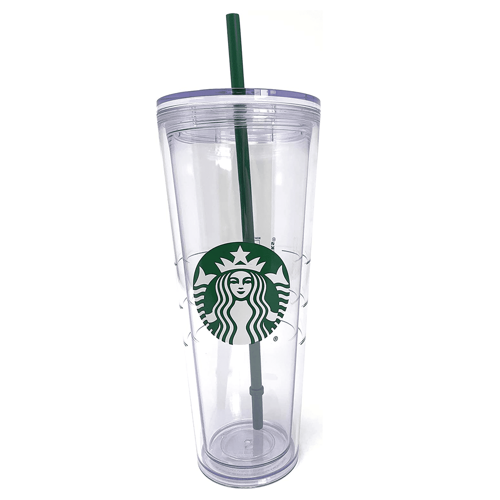 Starbucks Cold Cup Clear Venti Tumbler Traveler with Green Straw Logo 24 oz Acrylic