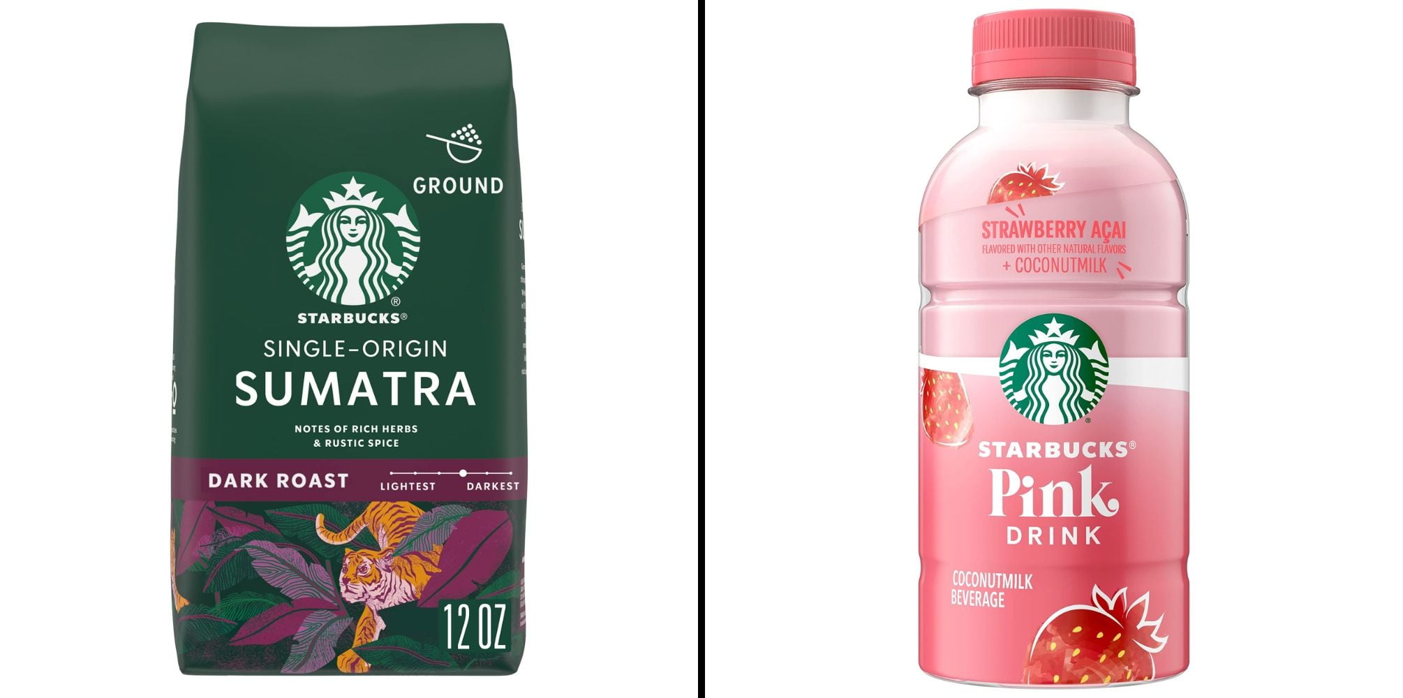 Starbucks Dark Roast Sumatra Ground Coffee 12 oz & Pink Drink ...