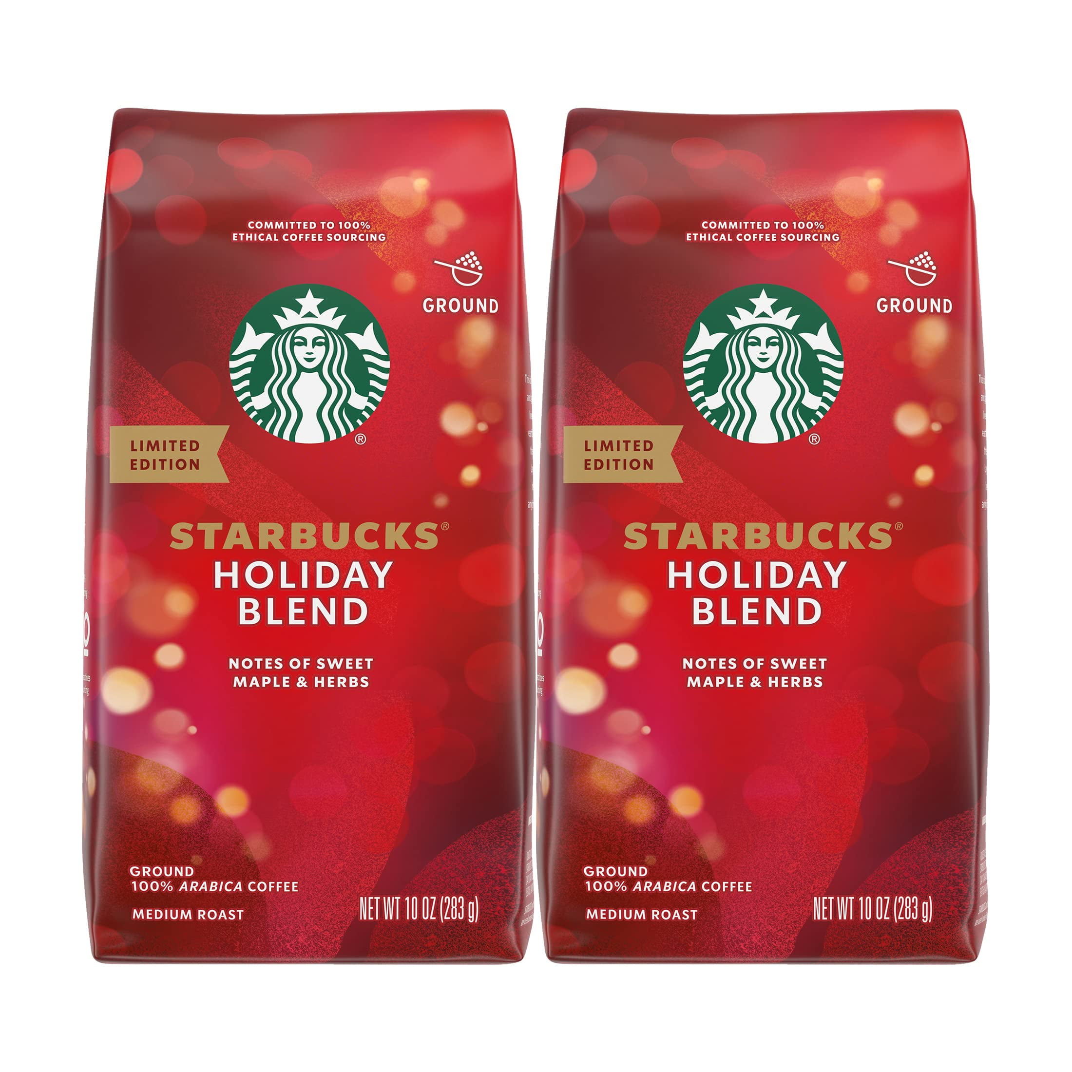 Starbucks Ground Coffee Bag, Holiday Blend, Medium Roast Coffee, 100% ...