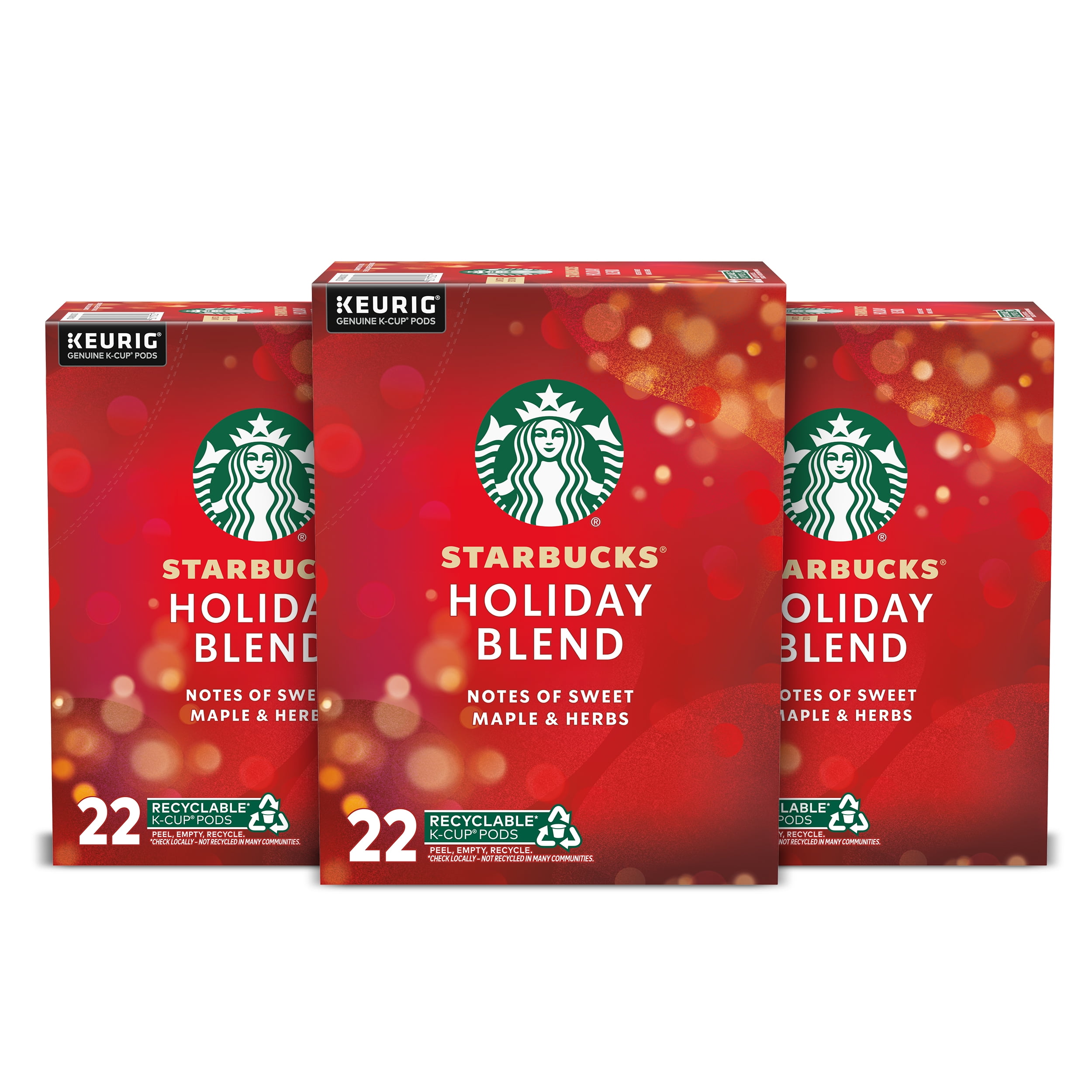 (3 pack) Starbucks Holiday Blend, Medium Roast Keurig K-Cup Coffee Pods, Limited Edition, 22 ...