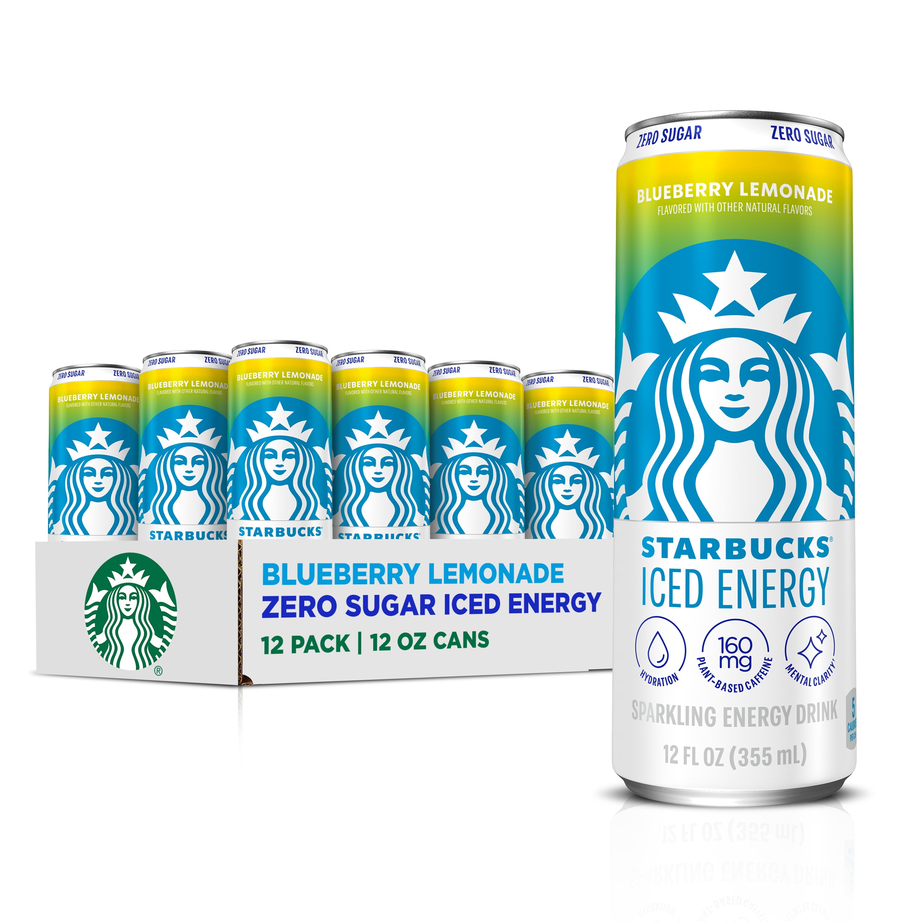 Starbucks Iced Energy Zero Sugar Sparkling Energy Drink Blueberry ...