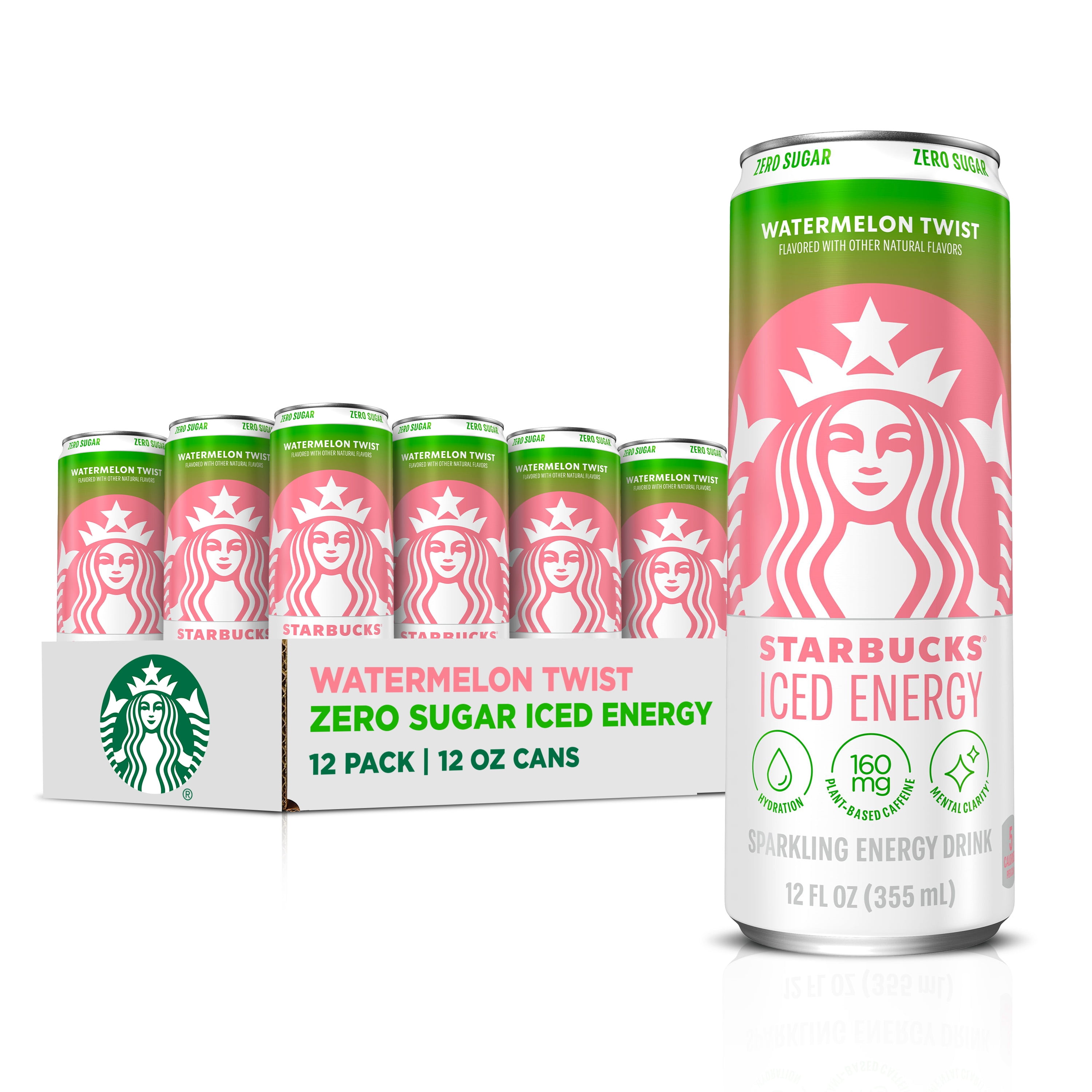 Starbucks Iced Energy Zero Sugar Sparkling Watermelon Twist Energy Drink, 12 fl oz cans 12 Pack ...