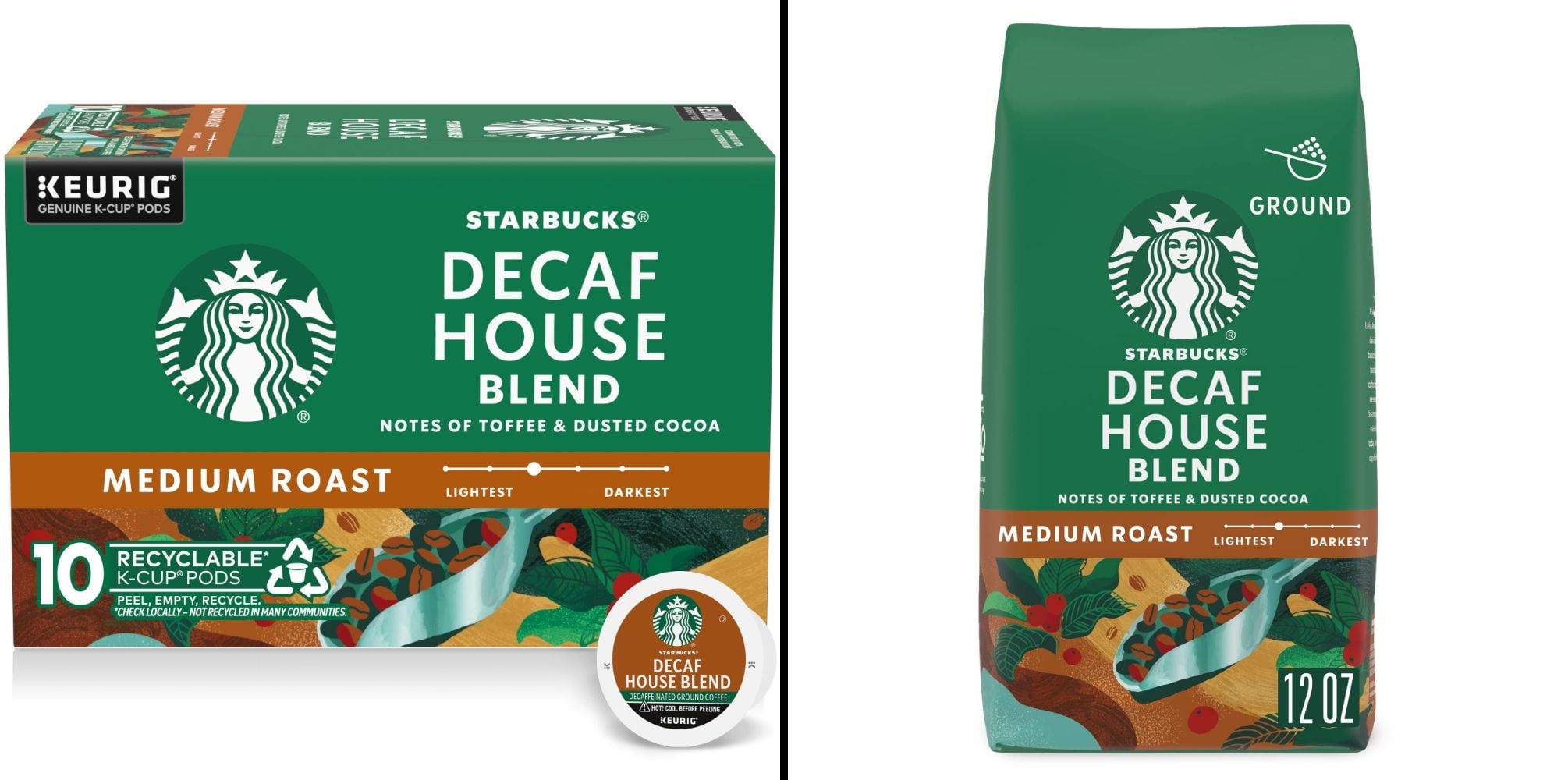 Starbucks K-Cup Coffee Pods Decaf House Blend 10 Pods & Ground Coffee ...