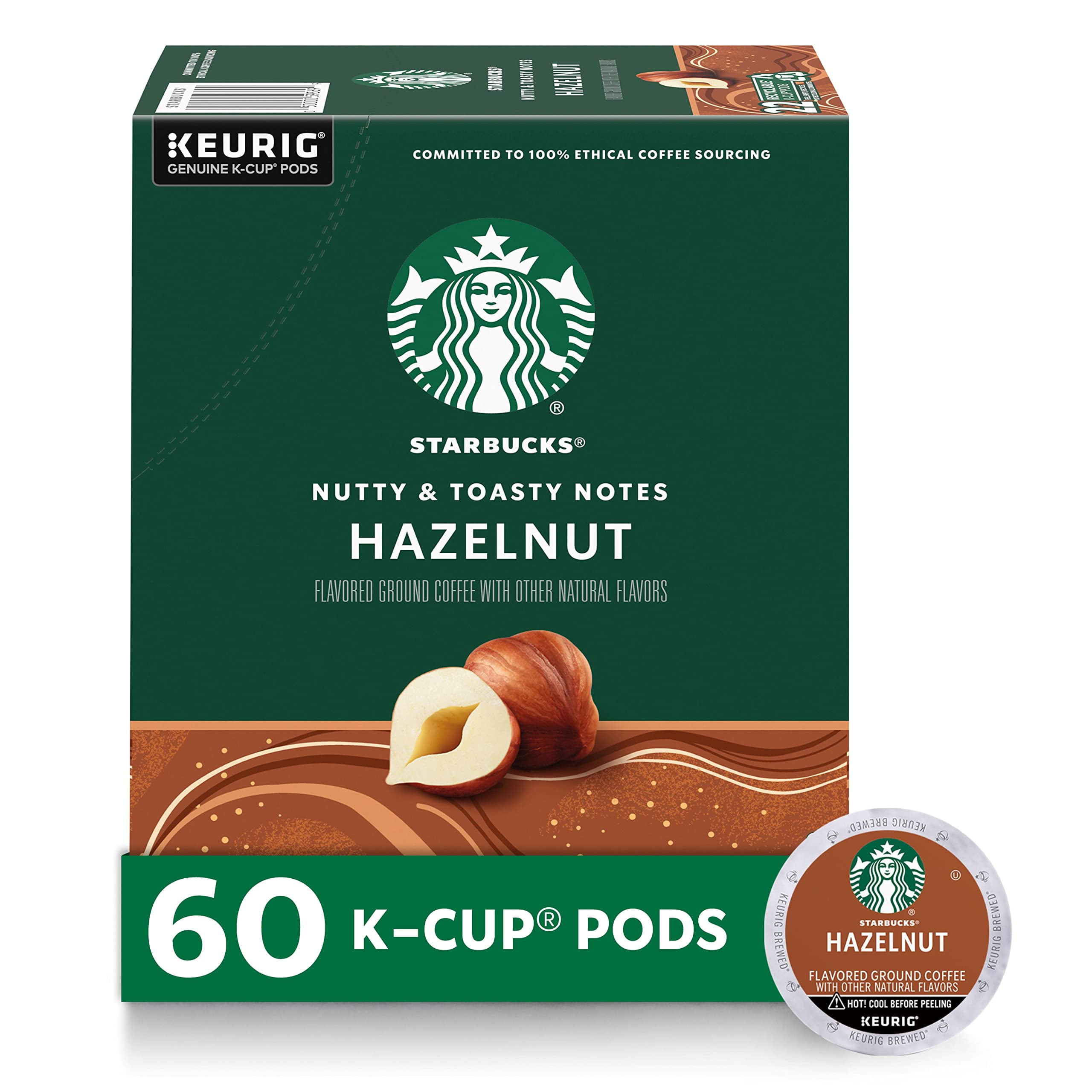 Starbucks K-Cup Coffee Pods, Hazelnut Flavored Coffee, Naturally Flavored, 100% Arabica, 6 Boxes ...