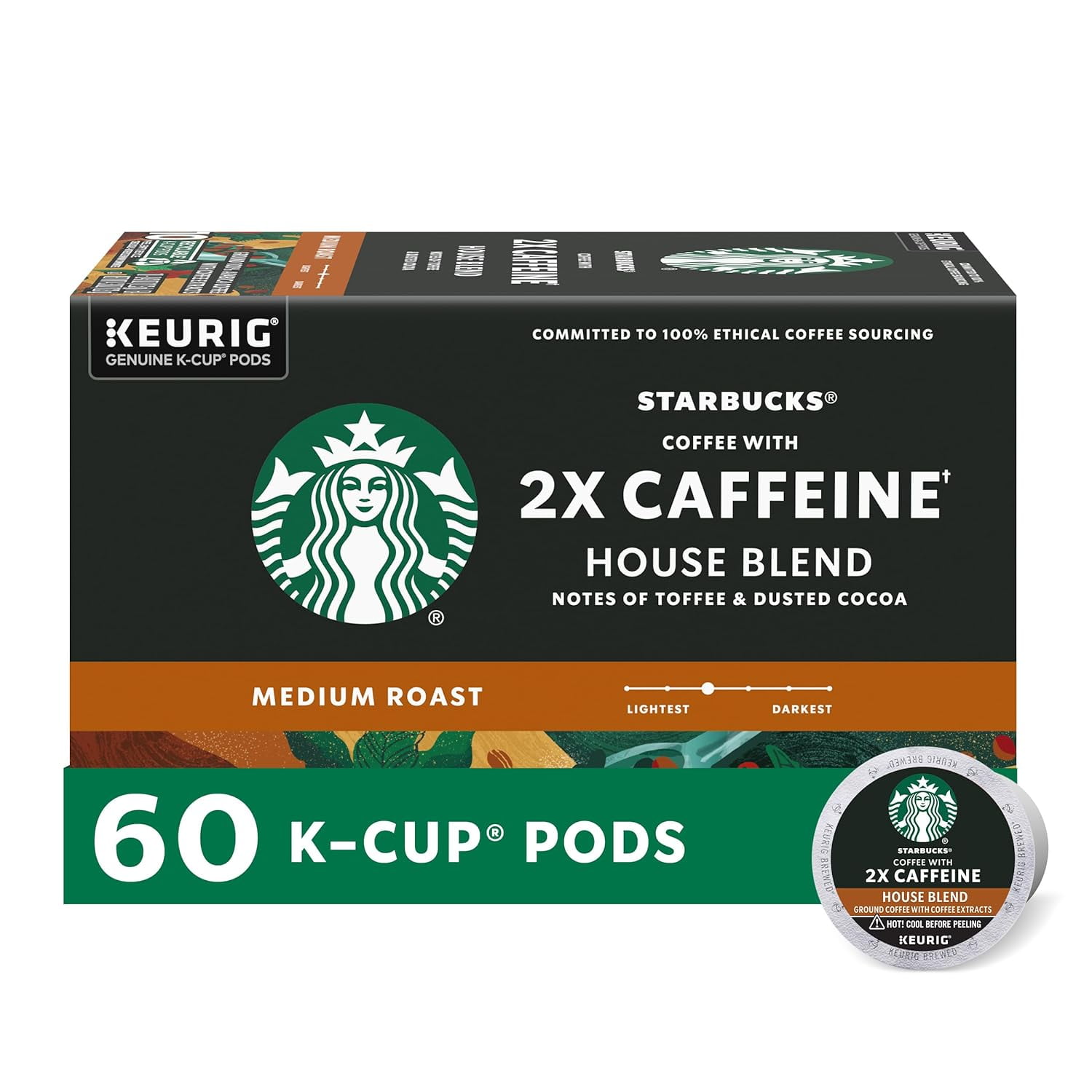 Starbucks K-Cup Coffee Pods, Medium Roast Coffee With 2X Caffeine House Blend For Keurig Coffee ...