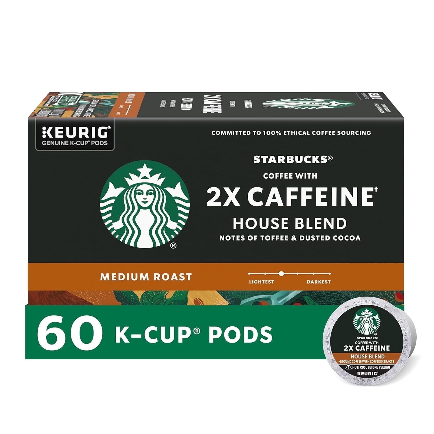 Starbucks K-Cup Coffee Pods, Medium Roast Coffee With 2X Caffeine House ...