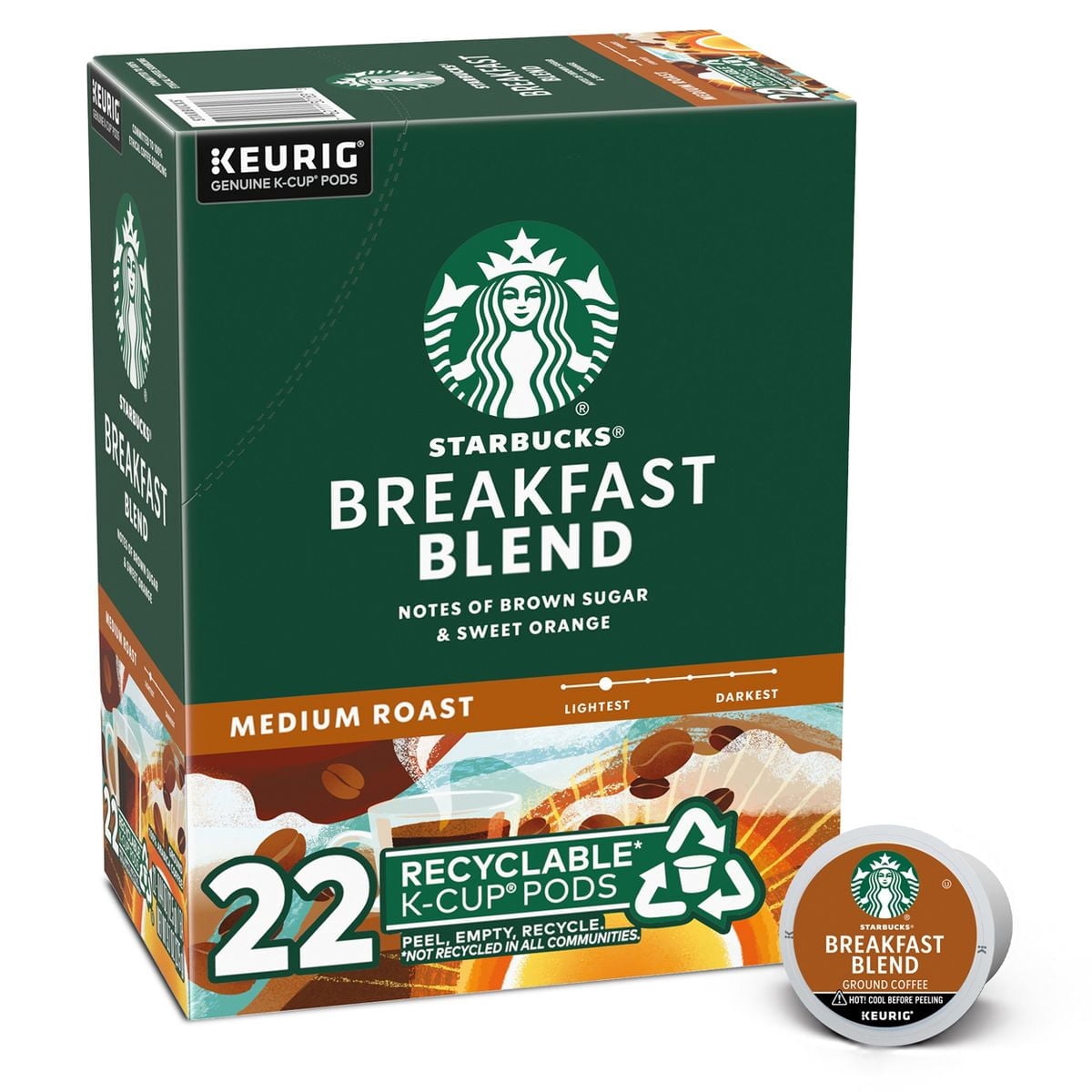 Starbucks, Keurig Breakfast Blend Coffee Pods, 22 K-Cups, Medium Roast ...