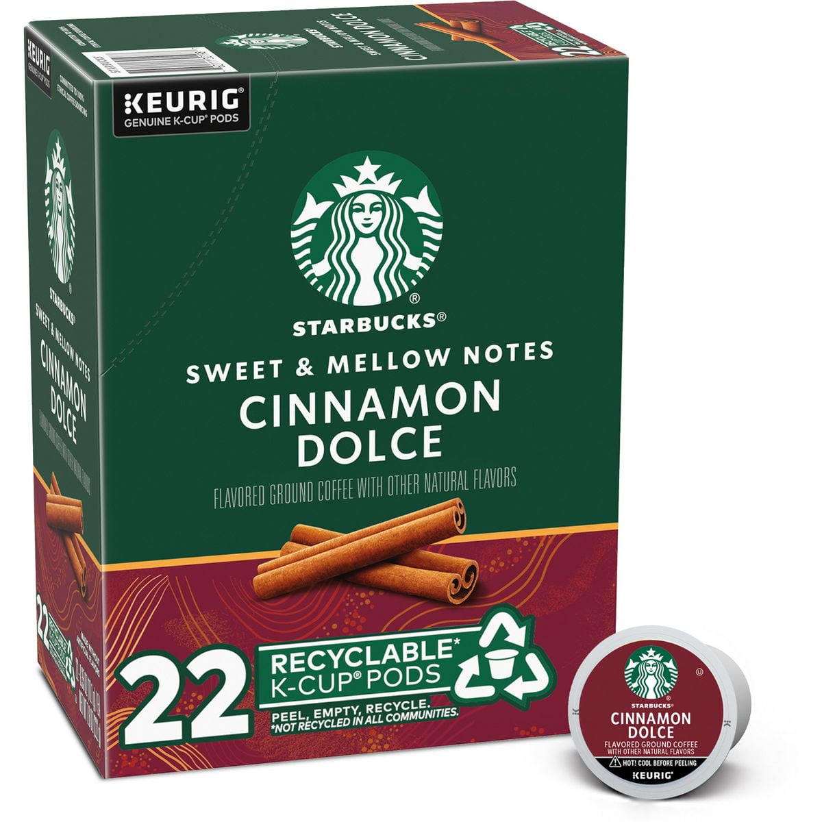 Starbucks Keurig Cinnamon Dolce Cinnamon Light Roast Coffee Pods - 22 K ...