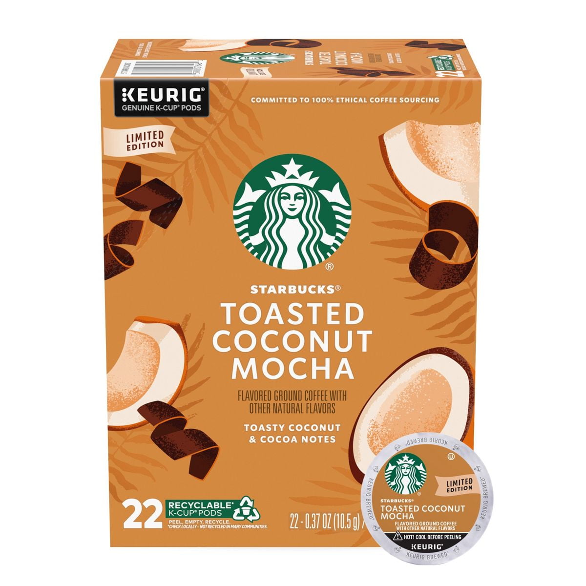 Starbucks Keurig Toasted Coconut Mocha Medium Roast Coffee Pods - 22ct/8.1oz - Walmart.com