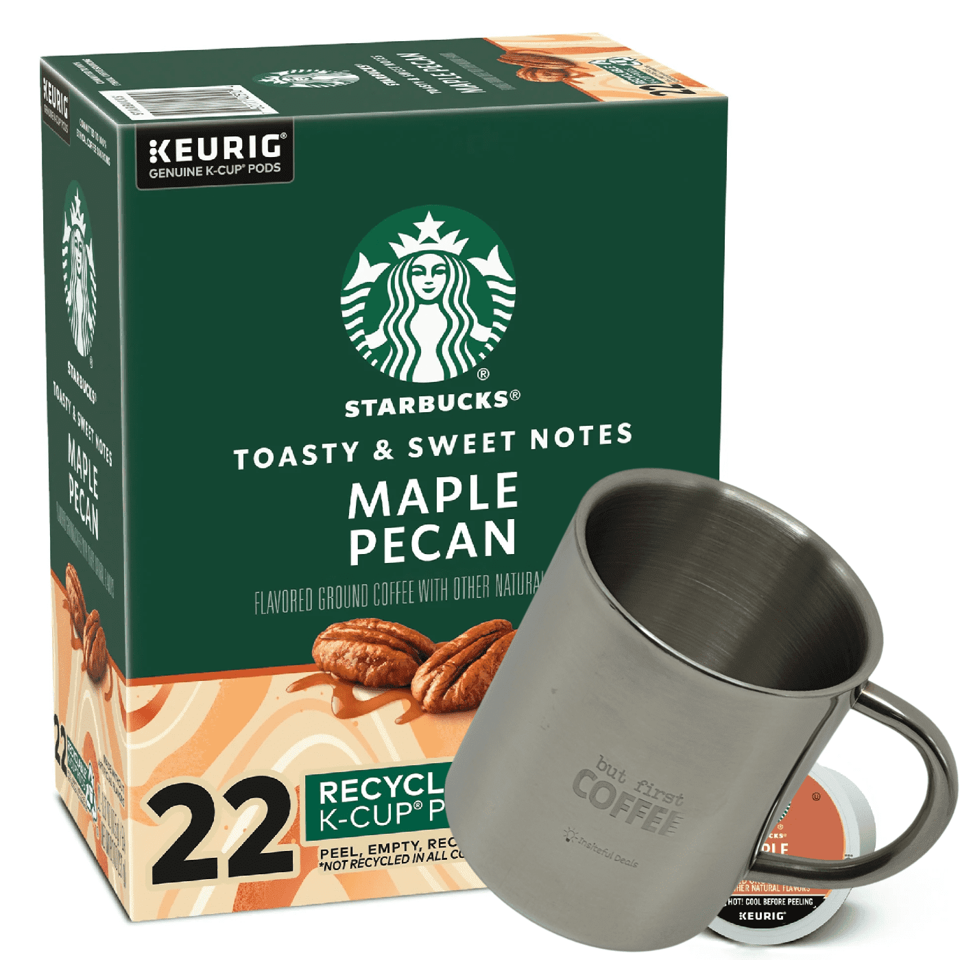 Starbucks Maple Pecan K Cups Flavored Coffee & Stainless Steel Camping ...