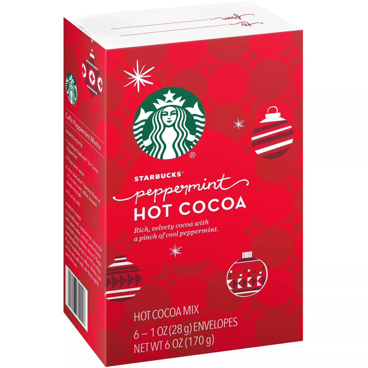 Starbucks Peppermint Hot Cocoa Mix - 6 Single-Serve Envelopes, Velvety ...
