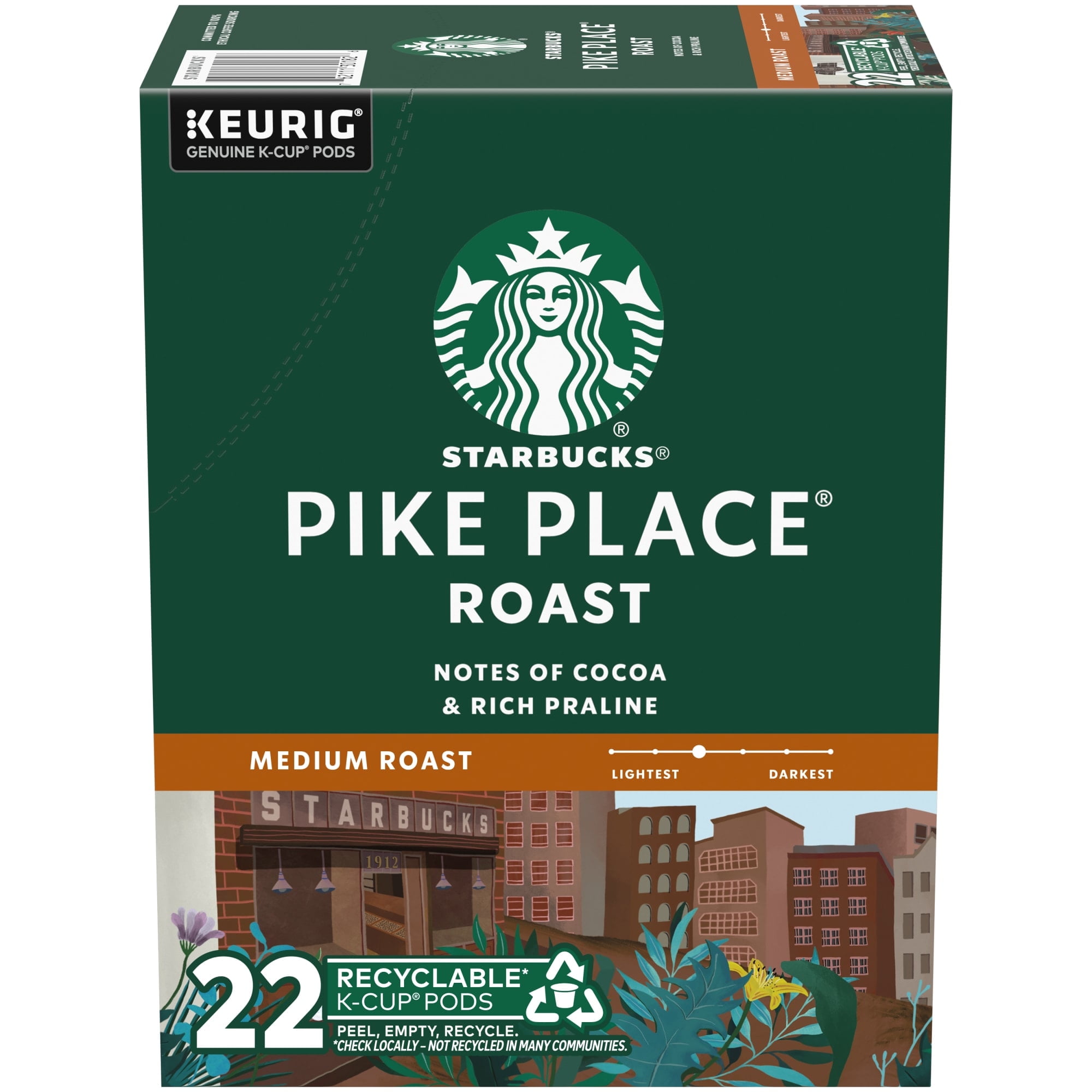 Starbucks Pike Place Roast, Medium Roast Keurig K-Cup Single Serve Coffee Pods, 22 Count ...