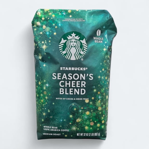 Starbucks Season’s Cheer Blend Whole Bean Coffee, Medium Roast, 32 oz ...
